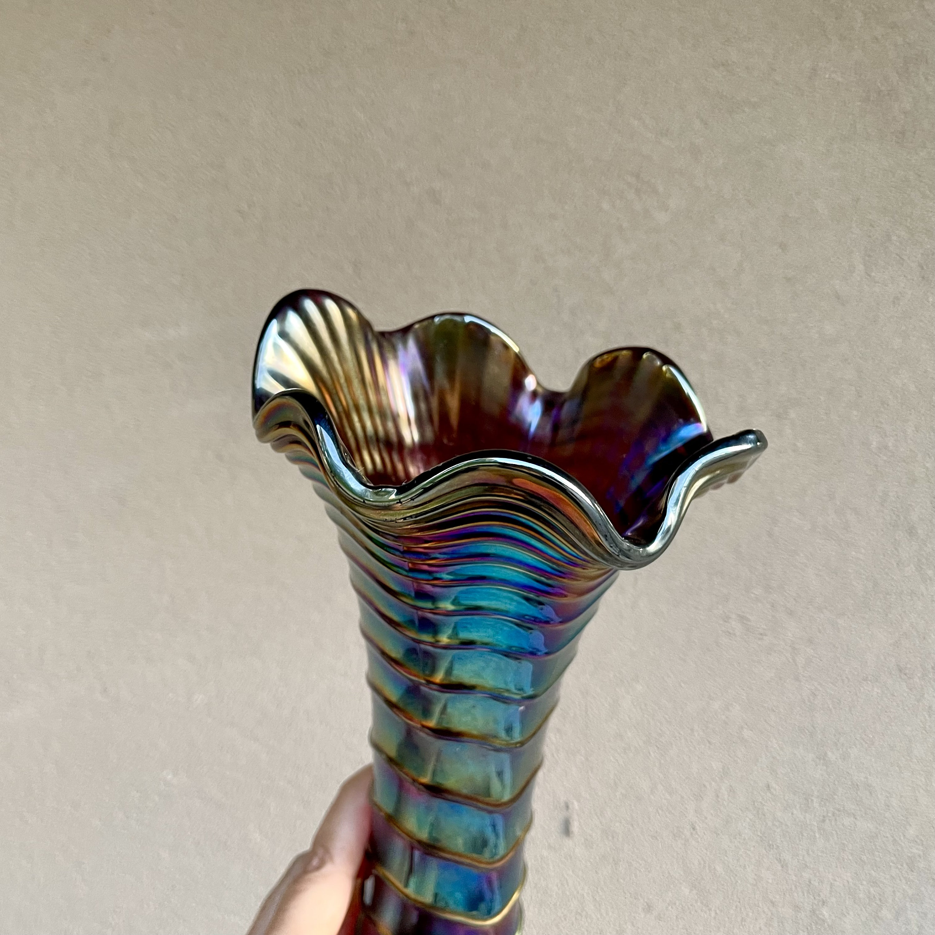 Antique Imperial Ripple Carnival Glass Swung Vase 11.5, Electric Purple ...