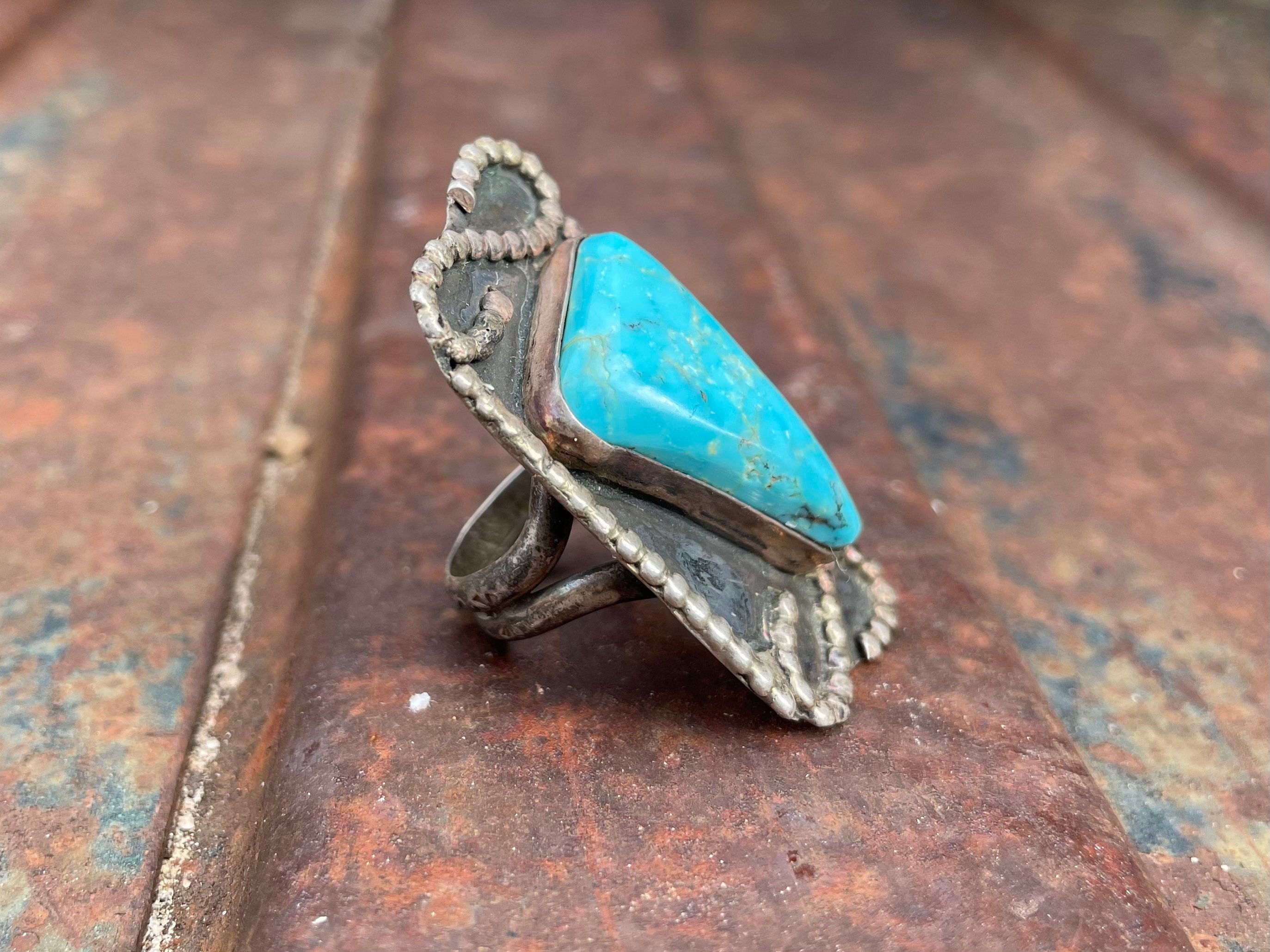 Vintage Silver Lasso Turquoise Ring Size 5.5 by Zuni Judy Wallace ...