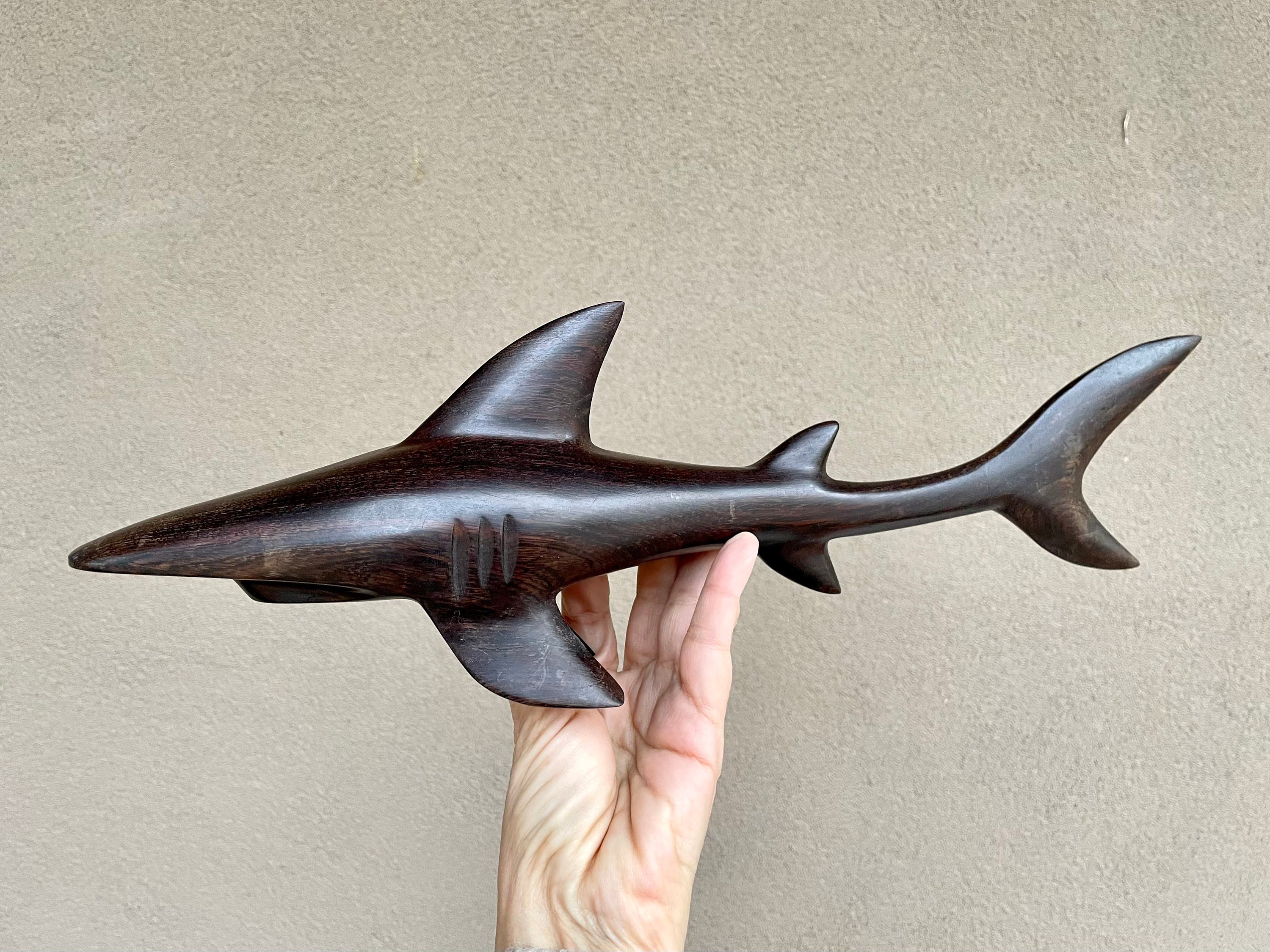 Vintage 16 Ironwood Carved Wood Shark Figurine, Rustic Ocean Beach ...