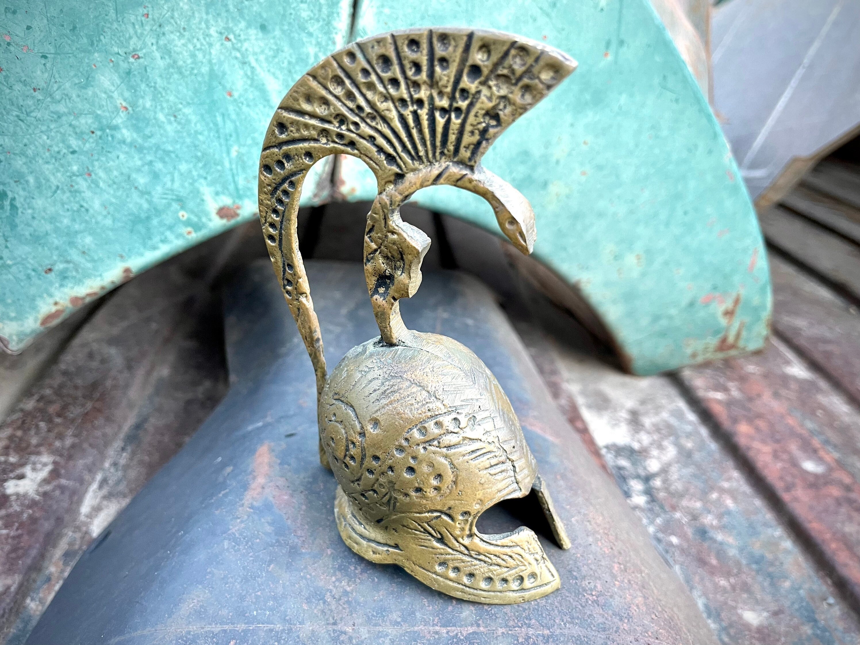 Vintage Brass Bell Shaped Like Gladiator Helmet, Roman Greco Bohemian ...