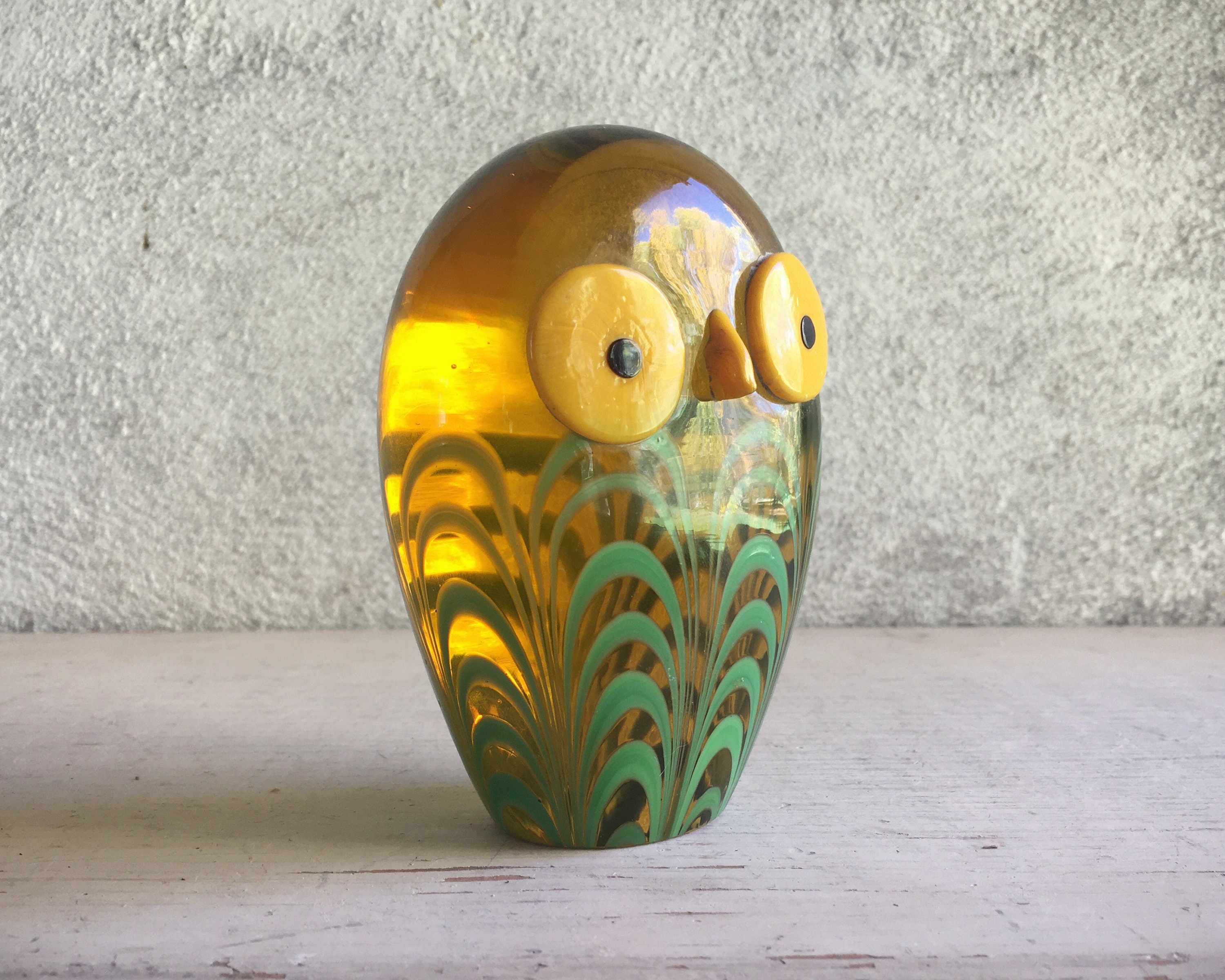 Hand Blown Glass Wise Owl Paperweight Figurine in Style of Galliano ...
