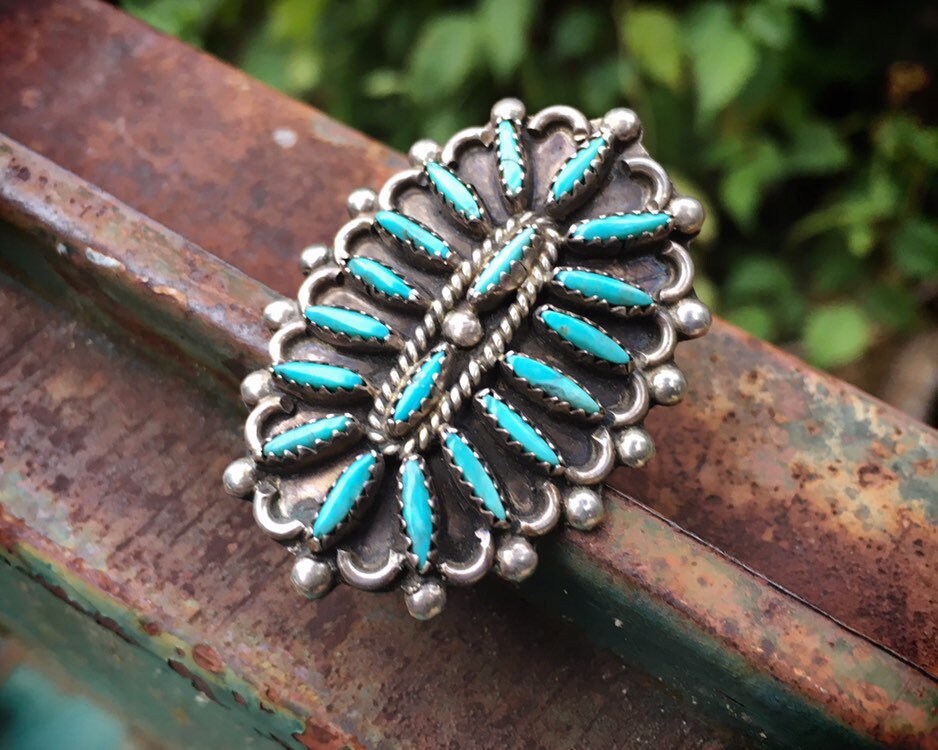 RESERVED for M. / Signed Zuni Needlepoint Cluster Turquoise Ring for ...