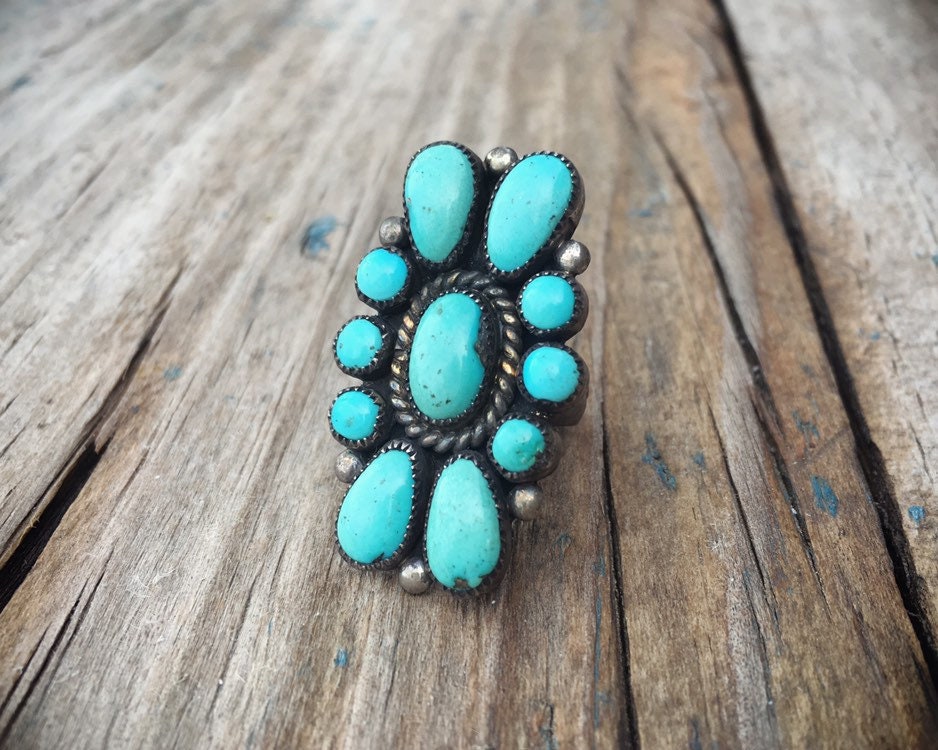 Signed Zuni Real Turquoise Ring for Women, Native American Indian ...