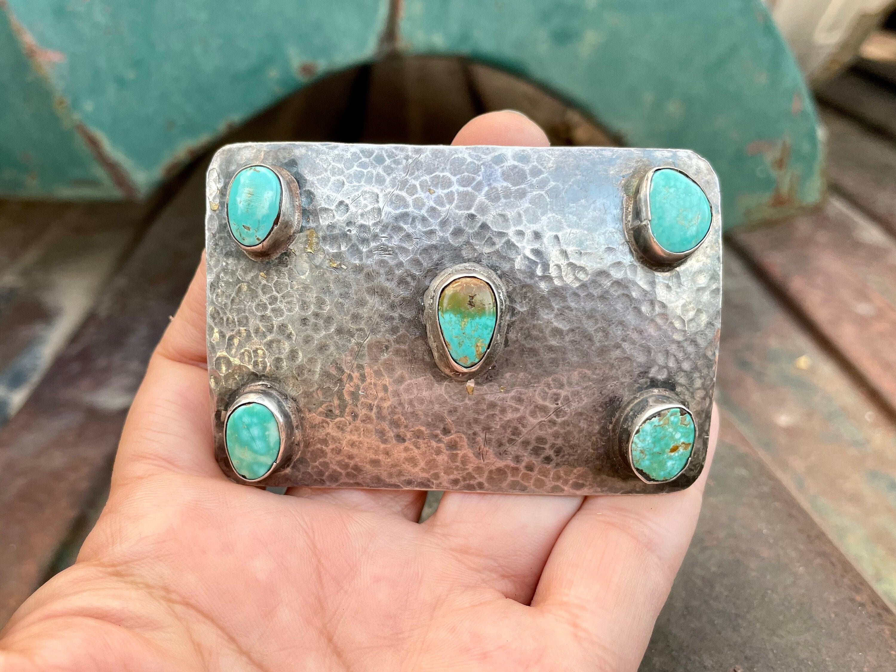 Vintage Hammered Sterling Silver and Turquoise Belt Buckle for Men or ...