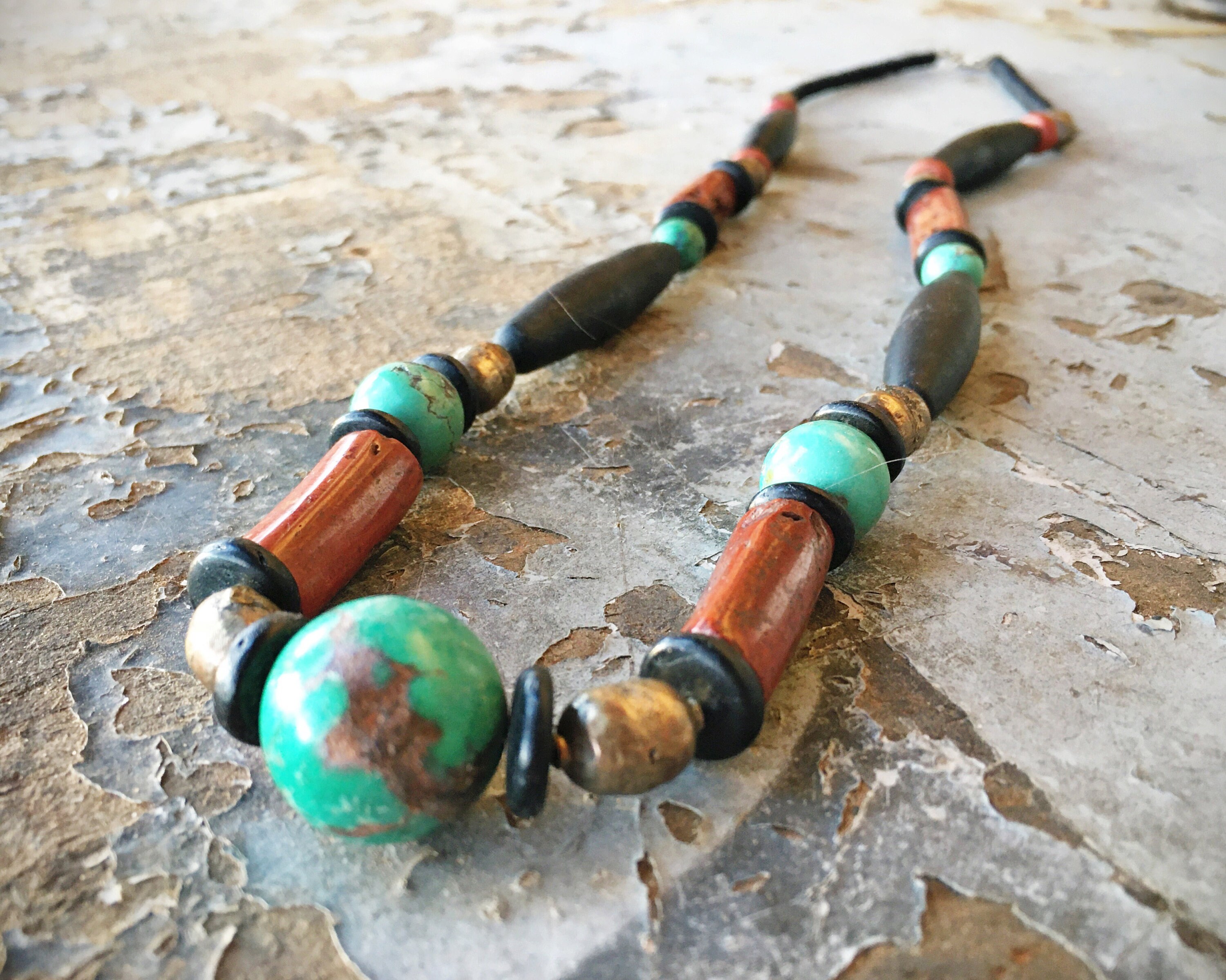 Vintage Turquoise Pipestone and Jet Necklace, Southwestern Jewelry ...