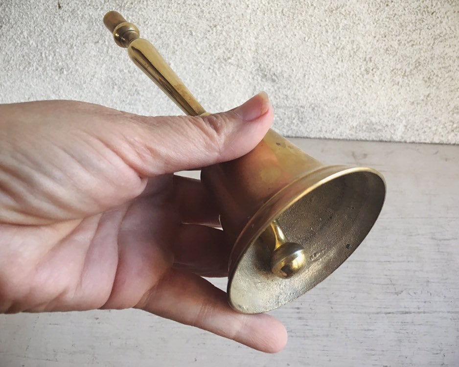 Brass Bell with Long Handle Classroom Decor, Teacher Gifts Desk or ...