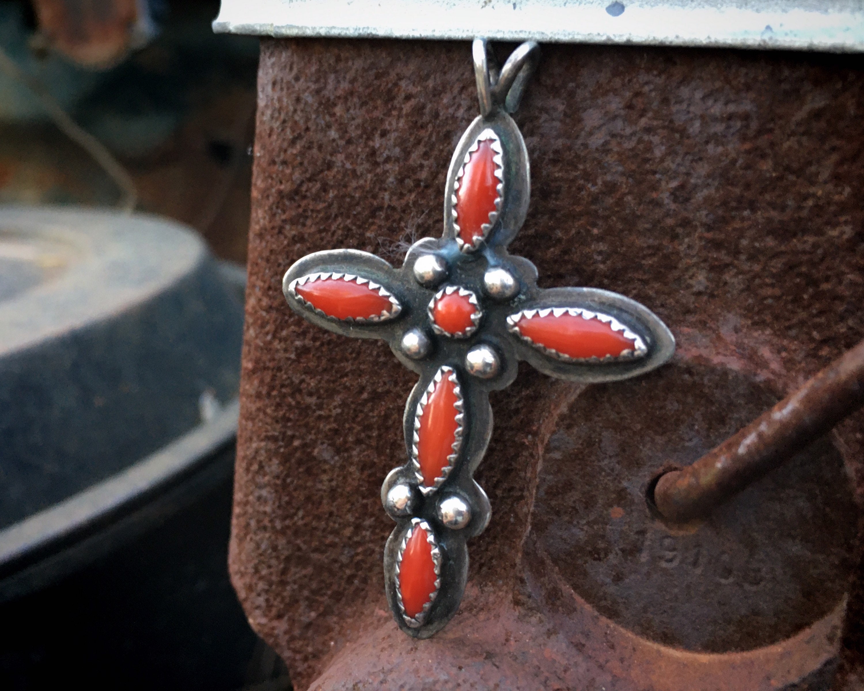 Red Mediterranean Coral Cross Pendant for Women Men, Native America ...
