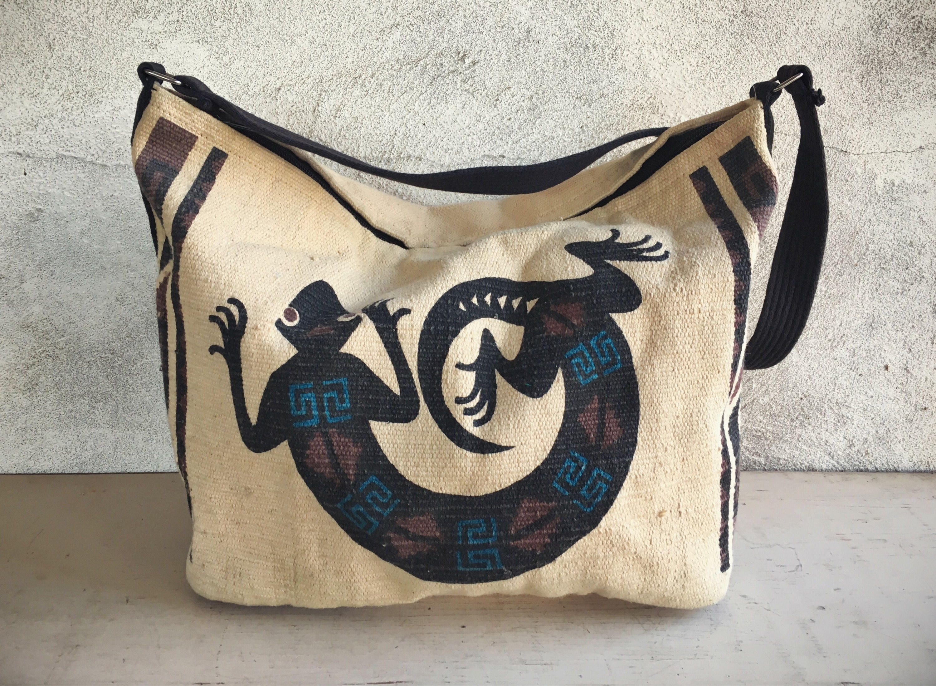 Vintage Southwestern Purse Lizard Totem Woven Cotton, Reptile Lover ...