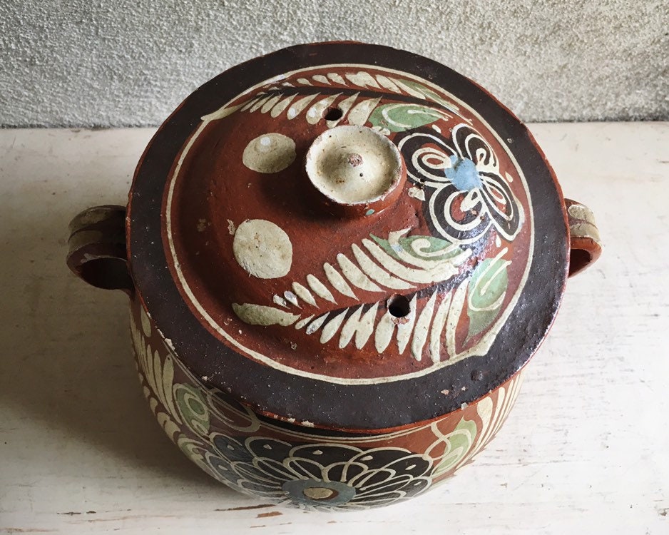 Vintage Tlaquepaque Pottery Lidded Bean Pot Old Mexico Redware Covered ...