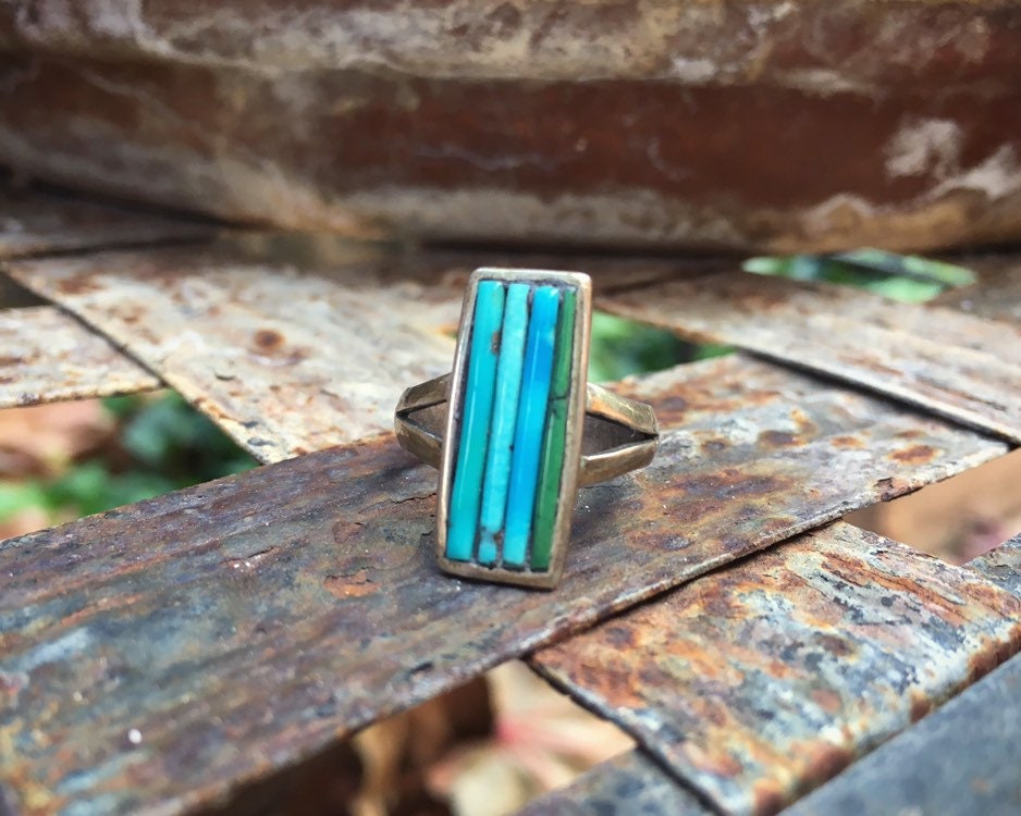 Vintage Cornrow Inlay Turquoise Ring for Women Size 6.5 Native American ...