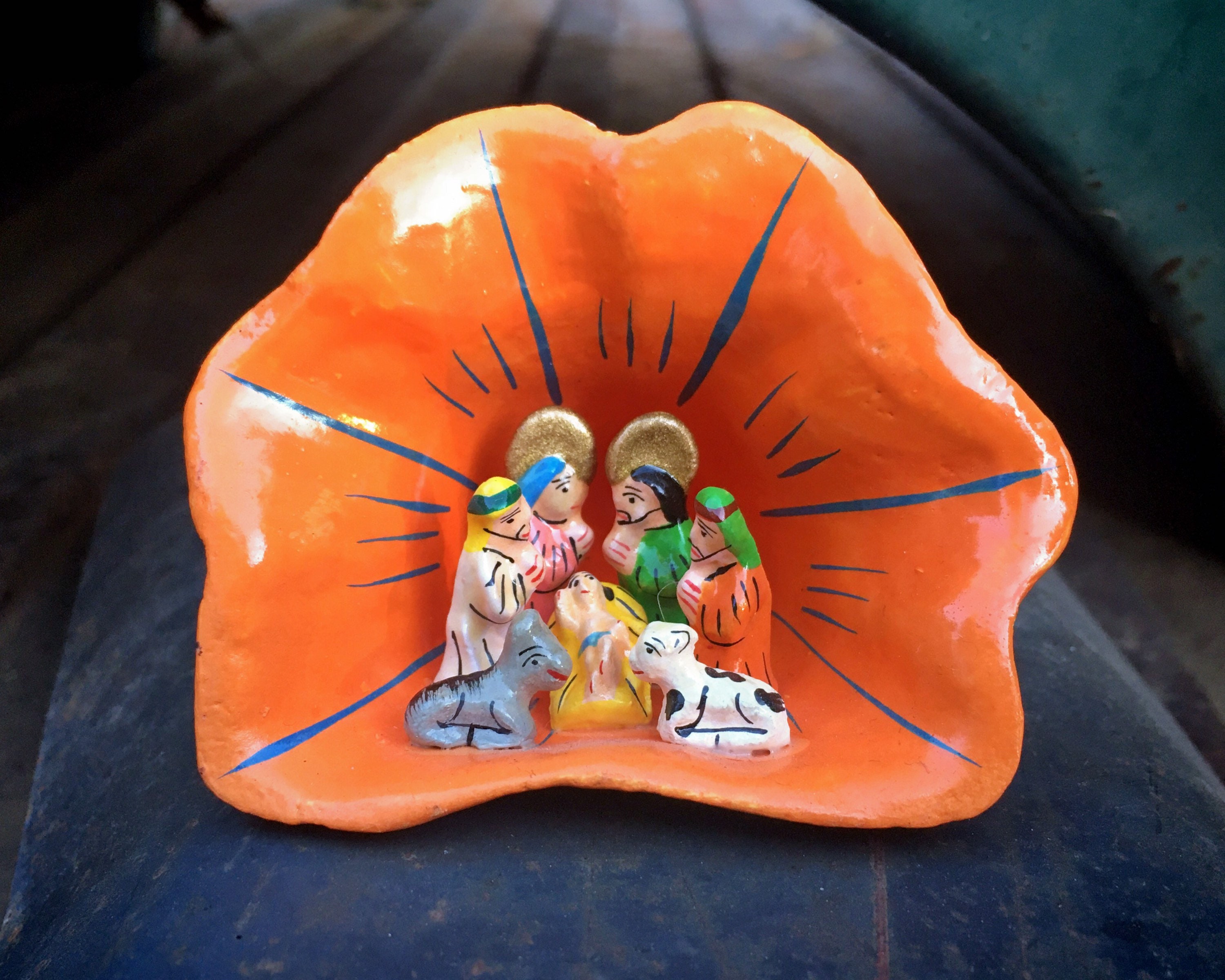 Vintage Peruvian Folk Art Tiny Nativity Scene in Potato Clay Flower ...