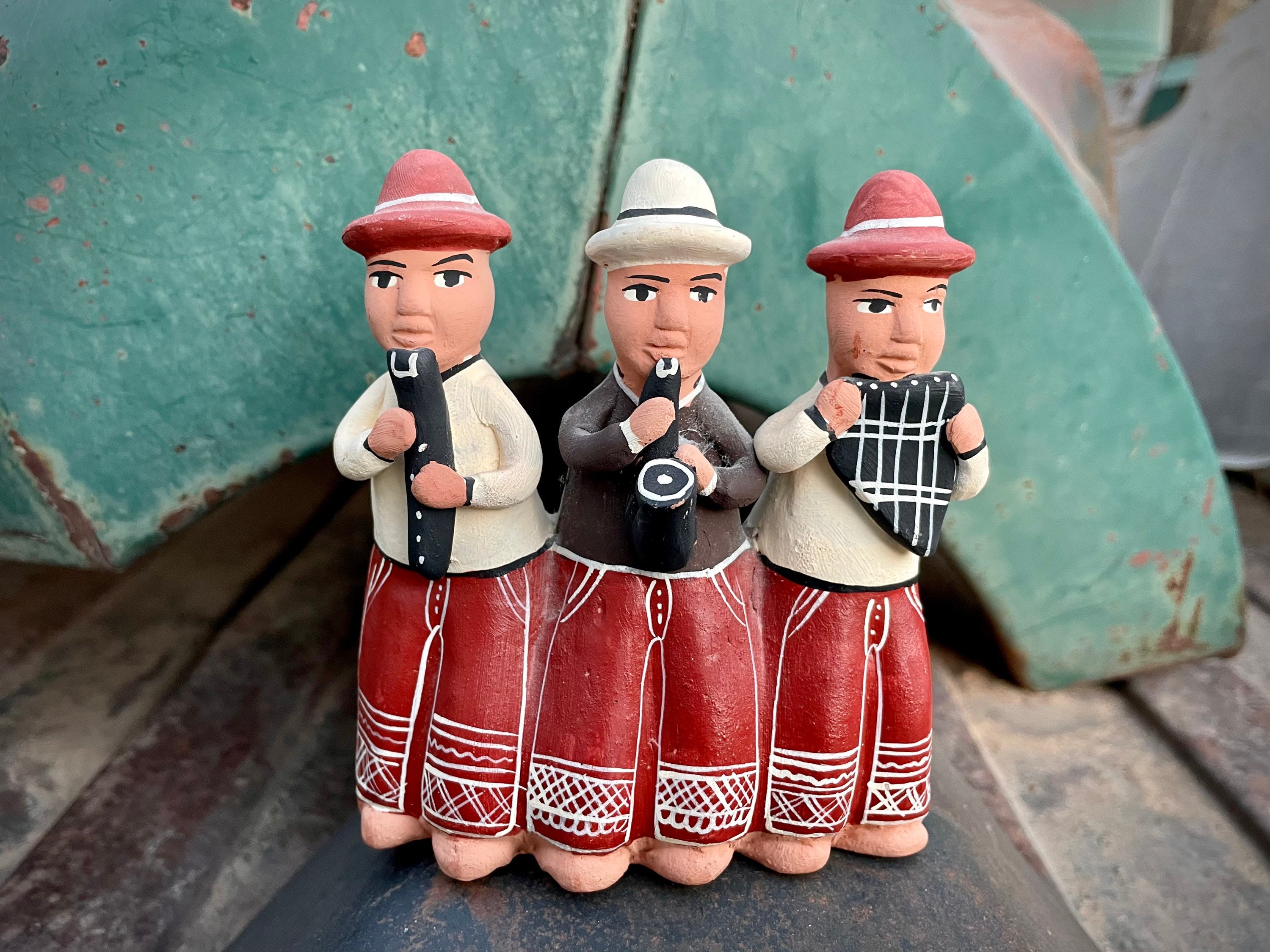 Peruvian Pottery Folk Art Whistle of Three Men, Southwestern Natural ...