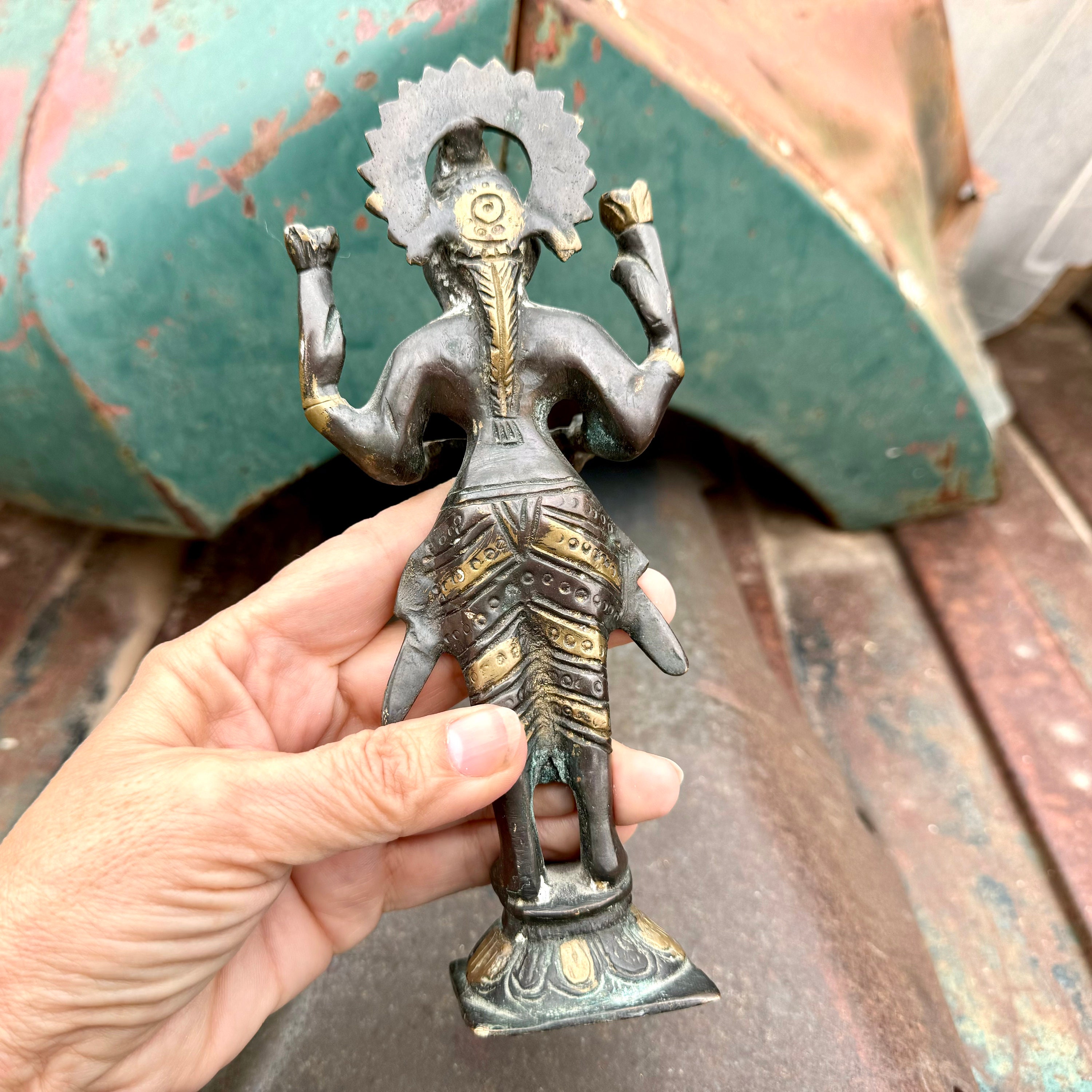 Vintage Brass Four-Arm Vishnu Idol Figure Statue Approx 7 Tall, Hindu ...