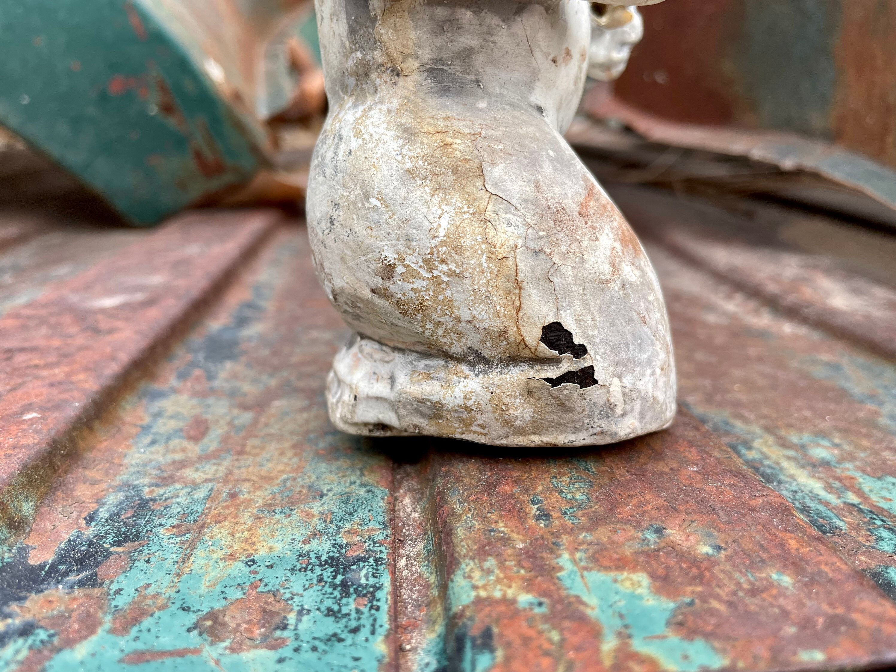 Vintage Salvaged Wood Angel with Glass Eyes, Distressed Chippy Paint ...