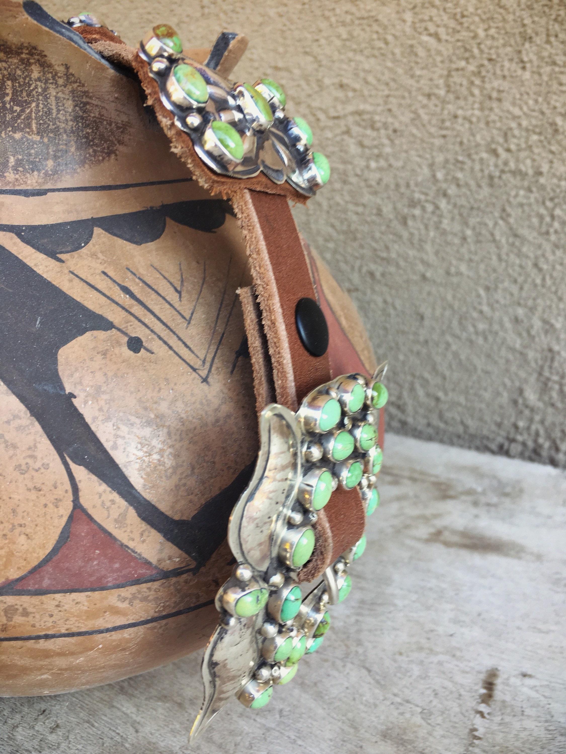 Native American Concho Belt Sterling Silver Green Turquoise, Navajo ...