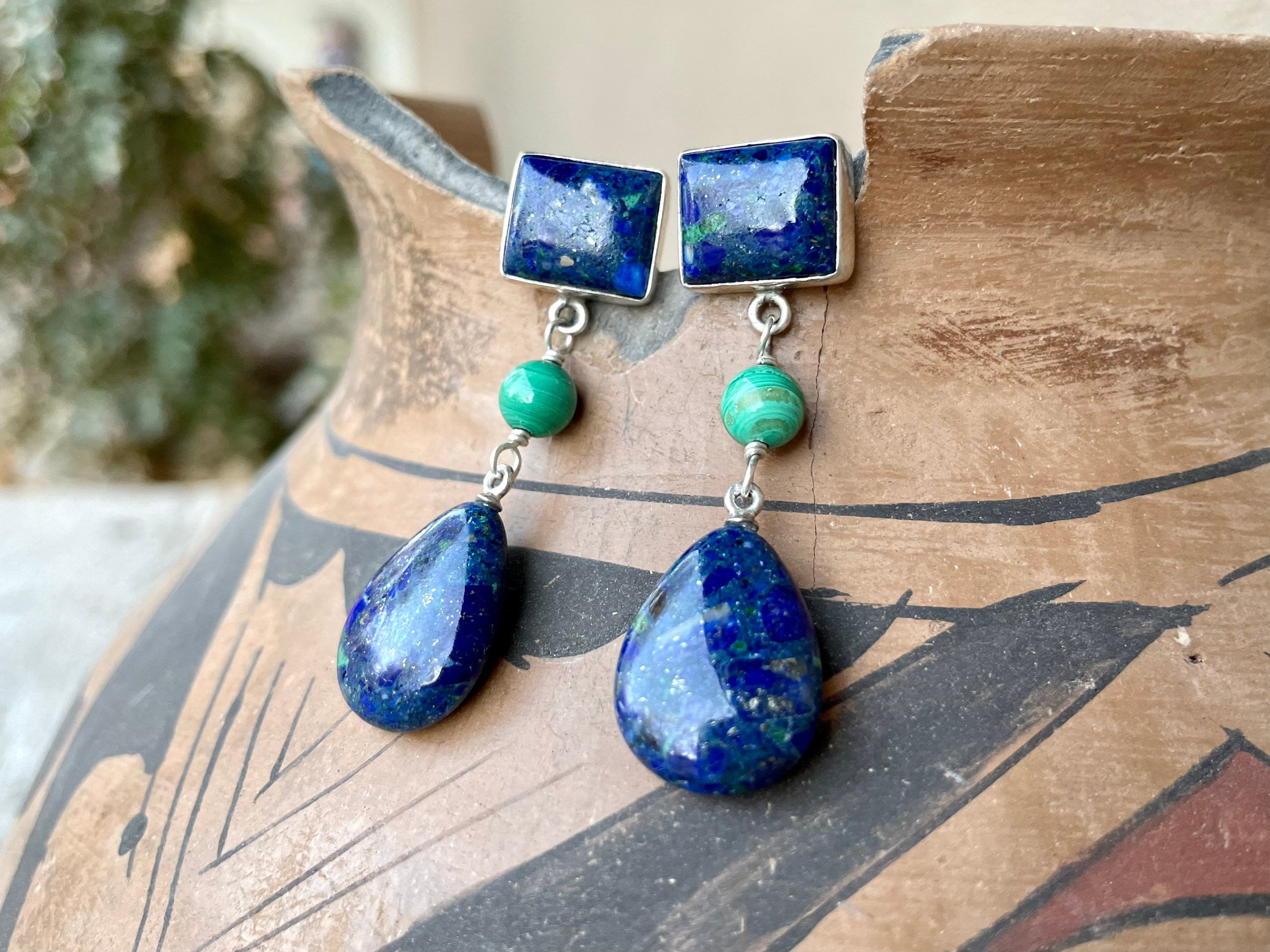 Blue Green Azurmalachite and Malachite Dangle Earrings for Women ...