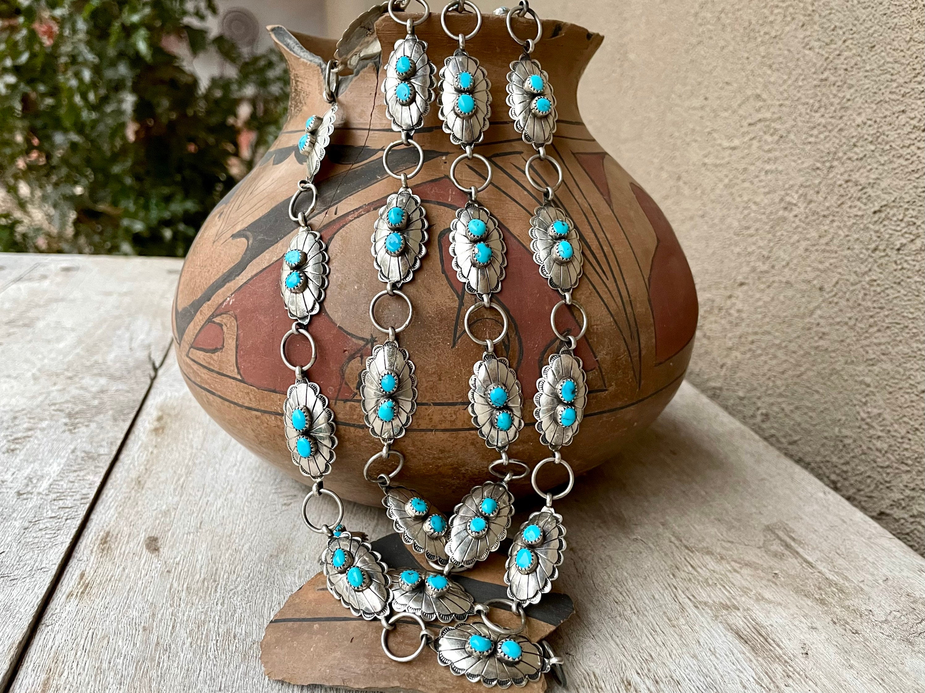 Vintage Sterling Silver Turquoise Concho Link Belt Approx 32 with ...