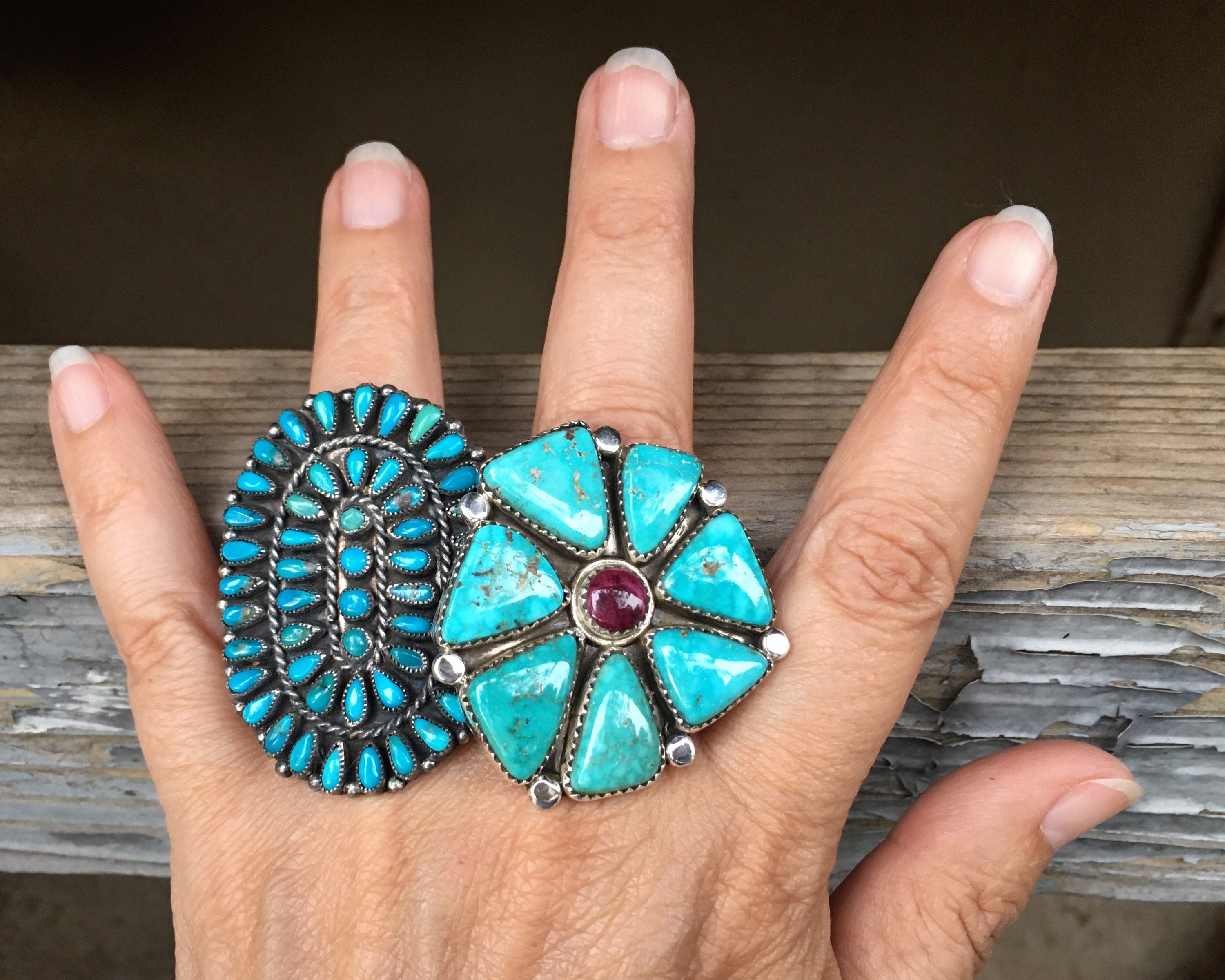 Size 10.25 Cluster Ring Blue Turquoise and Purple Spiny Oyster, Native ...