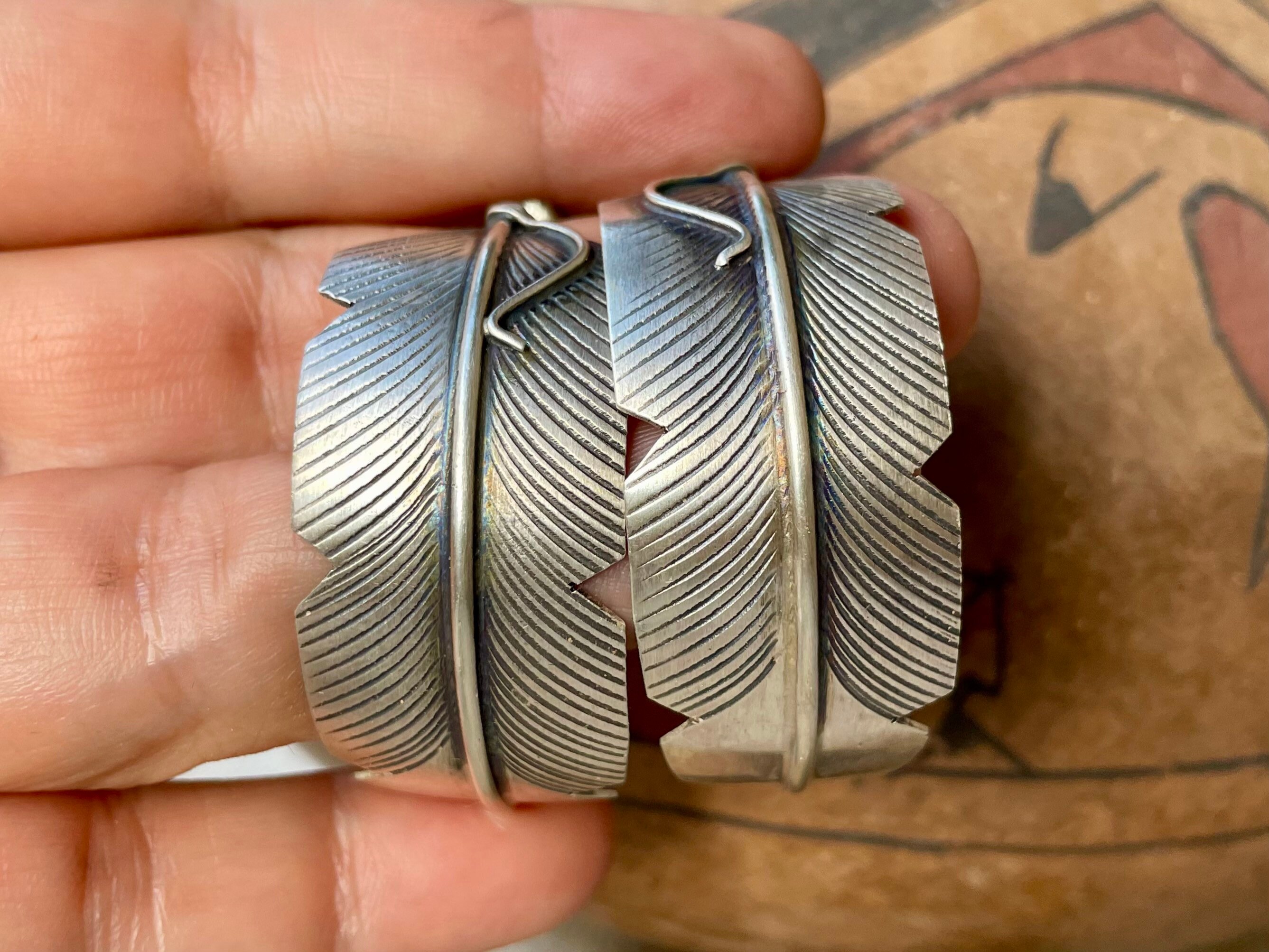 Navajo Chris Charley Sterling Silver Feather Hoop Earrings for Women ...