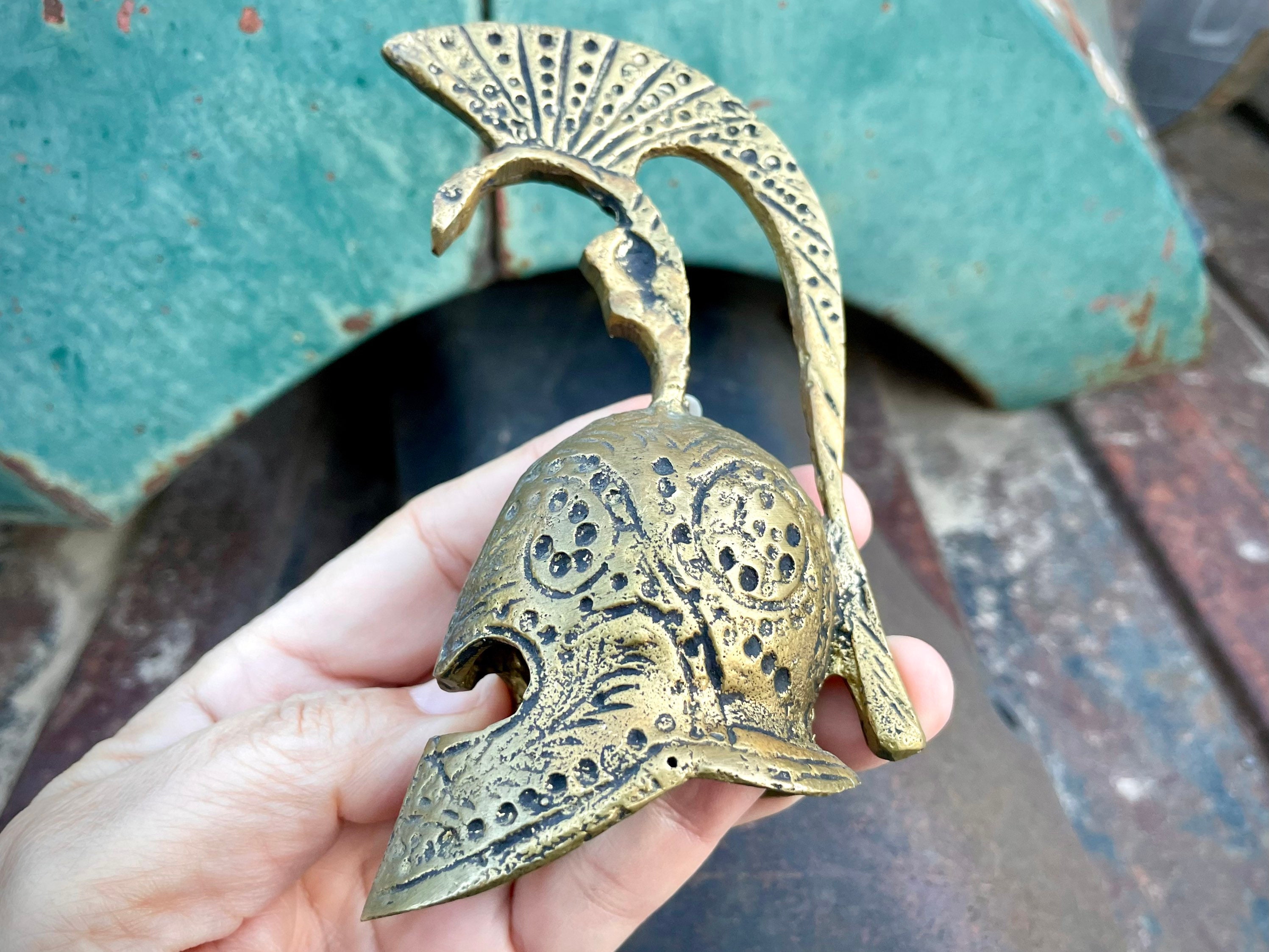 Vintage Brass Bell Shaped Like Gladiator Helmet, Roman Greco Bohemian ...