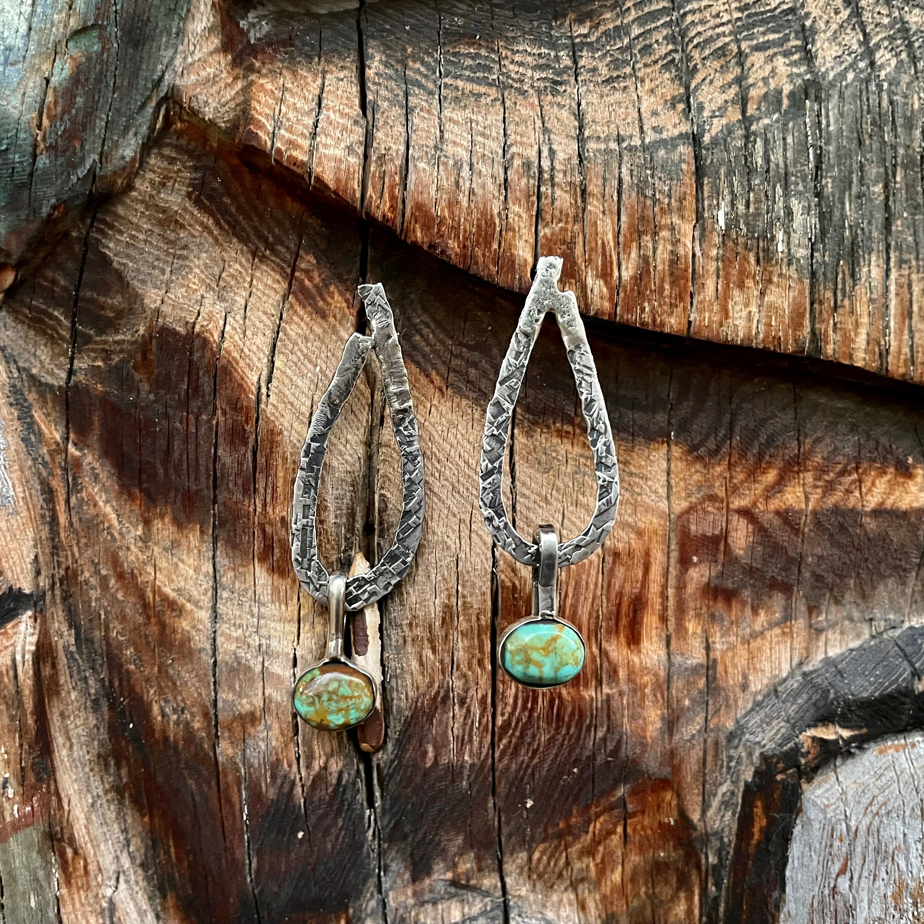 Hammered Sterling Silver Teardrop Post with Green Turquoise Drop, Light ...