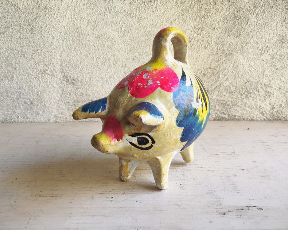Vintage Mexican Pottery Souvenir Piggy Bank, Clay Pig Breakable Coin ...
