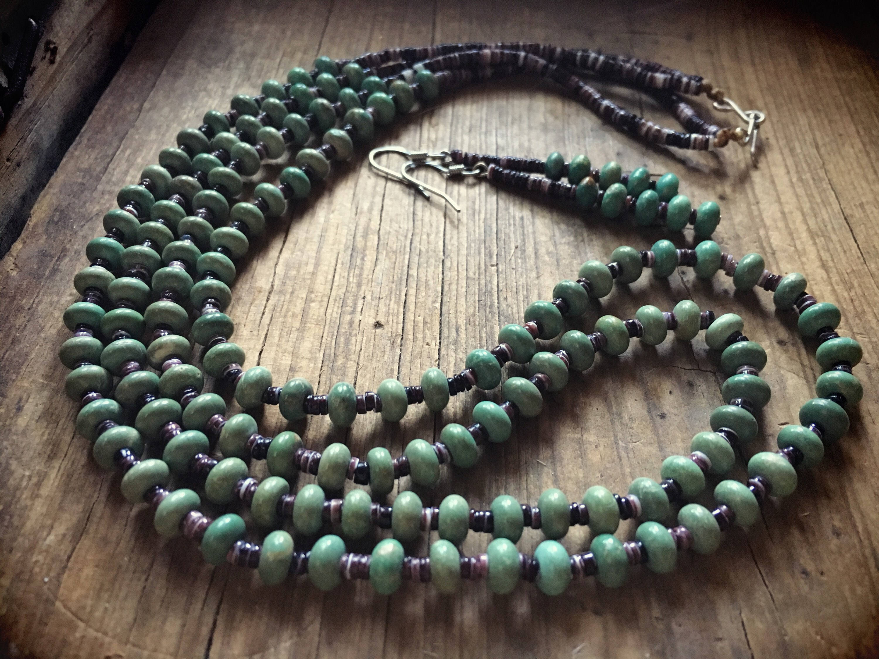 Vintage Turquoise Necklace and Earring Set Hand Shaped Turquoise Beads ...