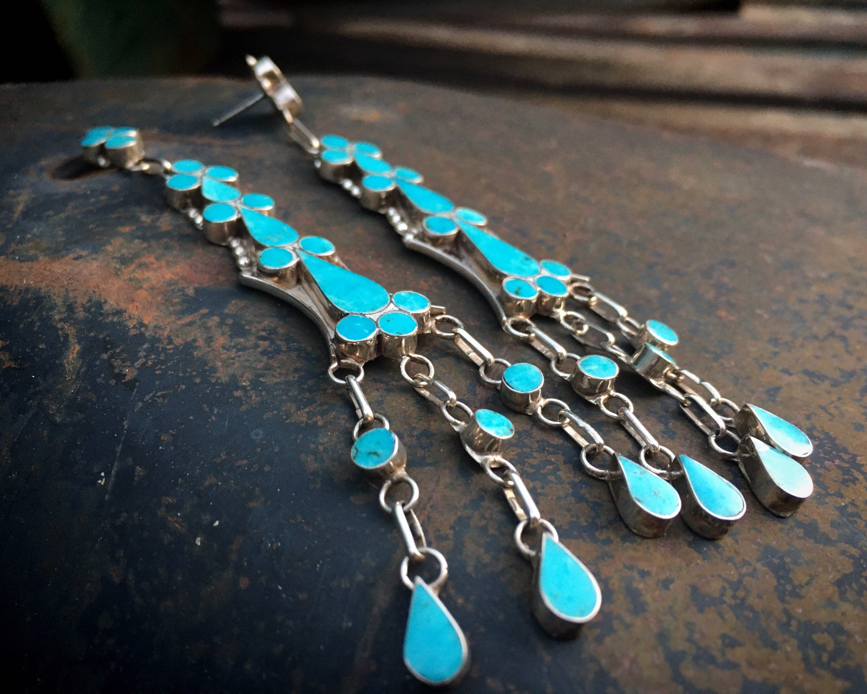 RESERVED for D. / 4 Turquoise Inlay Earrings by Zuni Vivianita Booqua ...