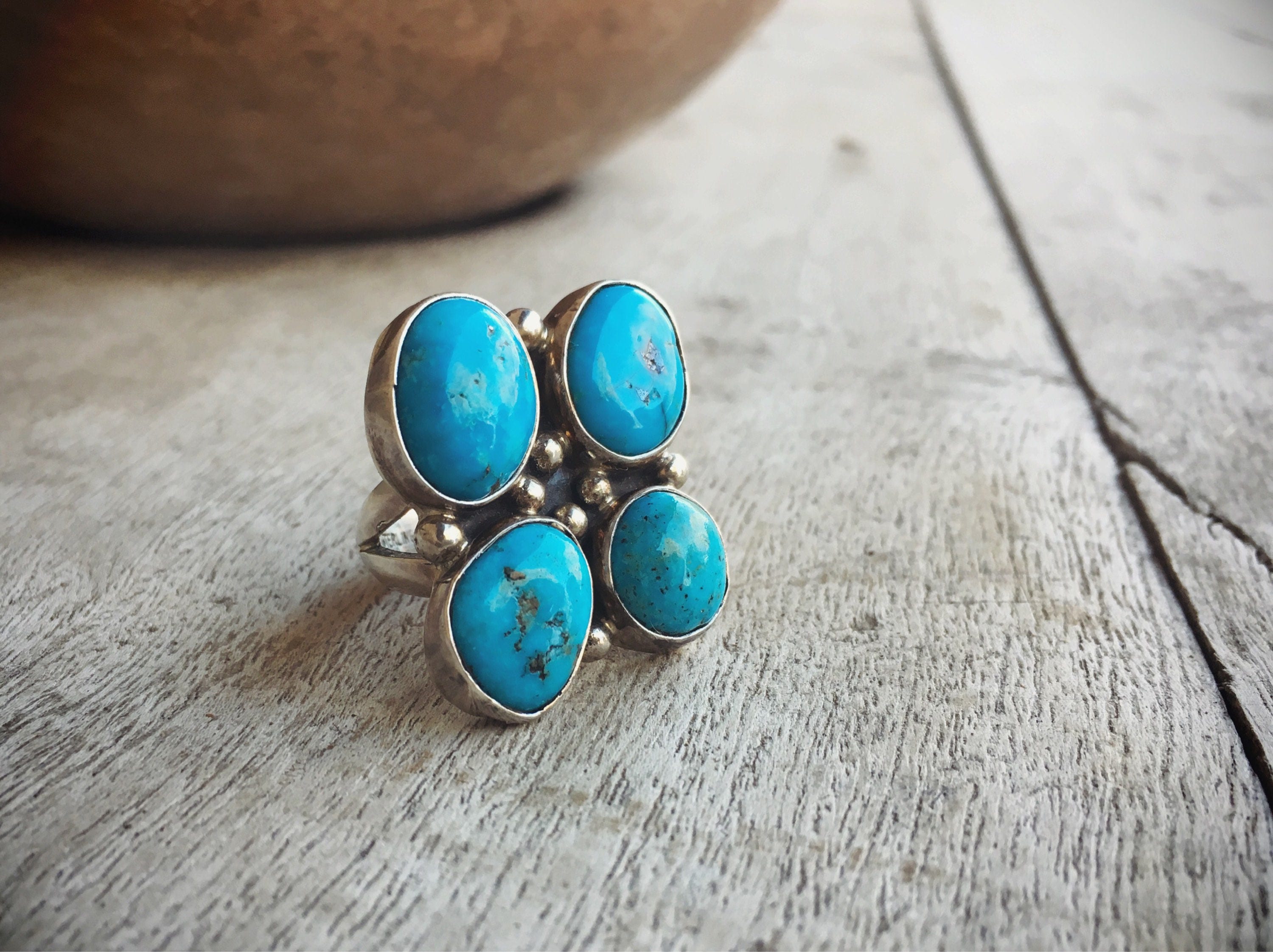 Large Vintage Turquoise Ring for Women Size 6.75, Signed Navajo Native ...