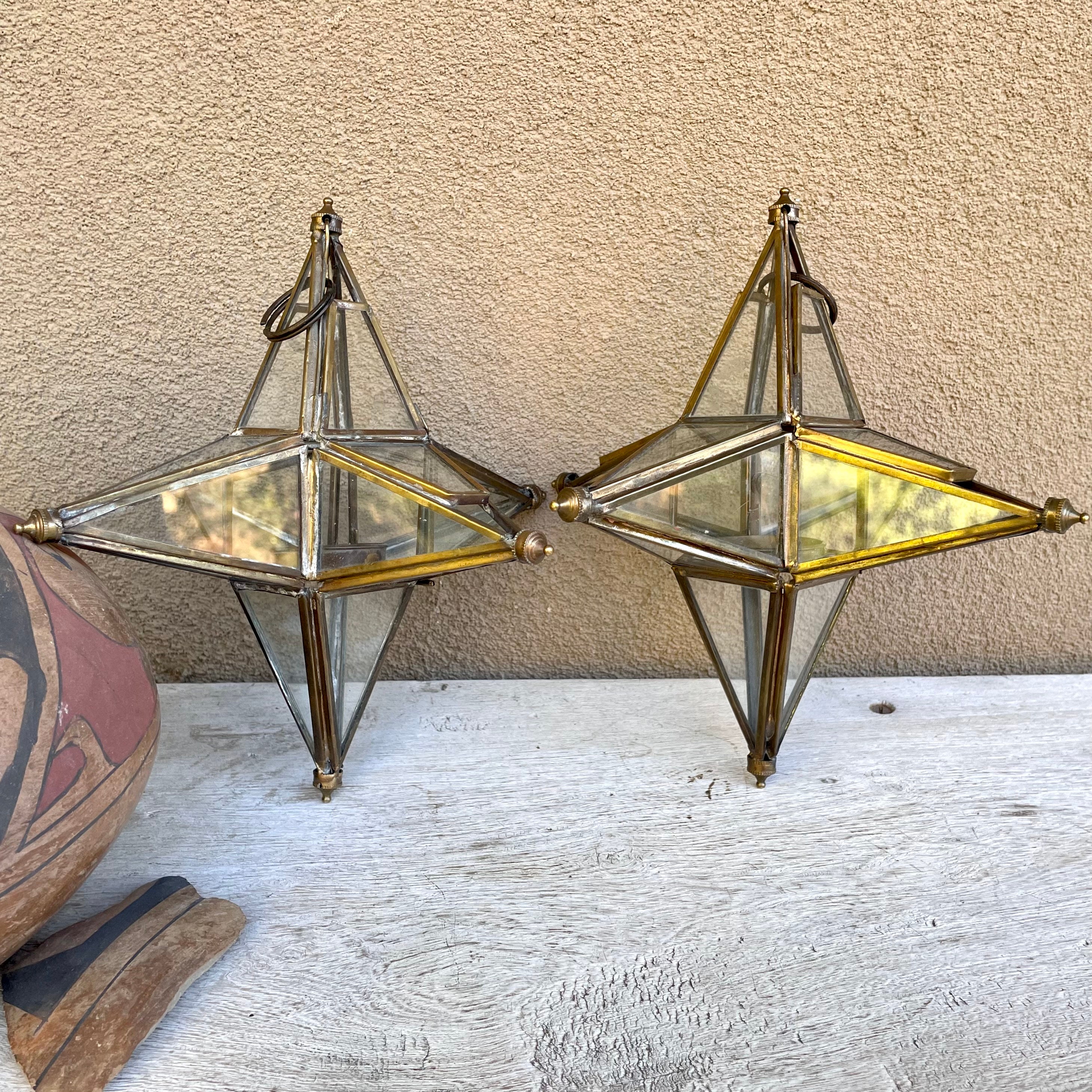 Pair of Brass and Glass Star Ornaments, Hanging Celestial Decorations ...