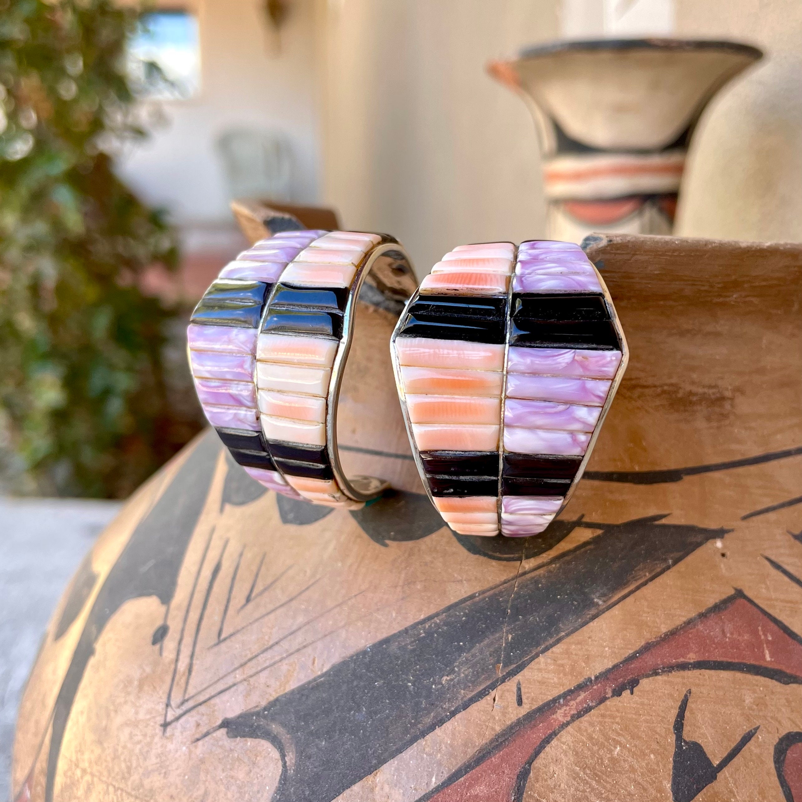 Large Cobblestone Inlay Post Earrings Purple & Orange Spiny Oyster ...