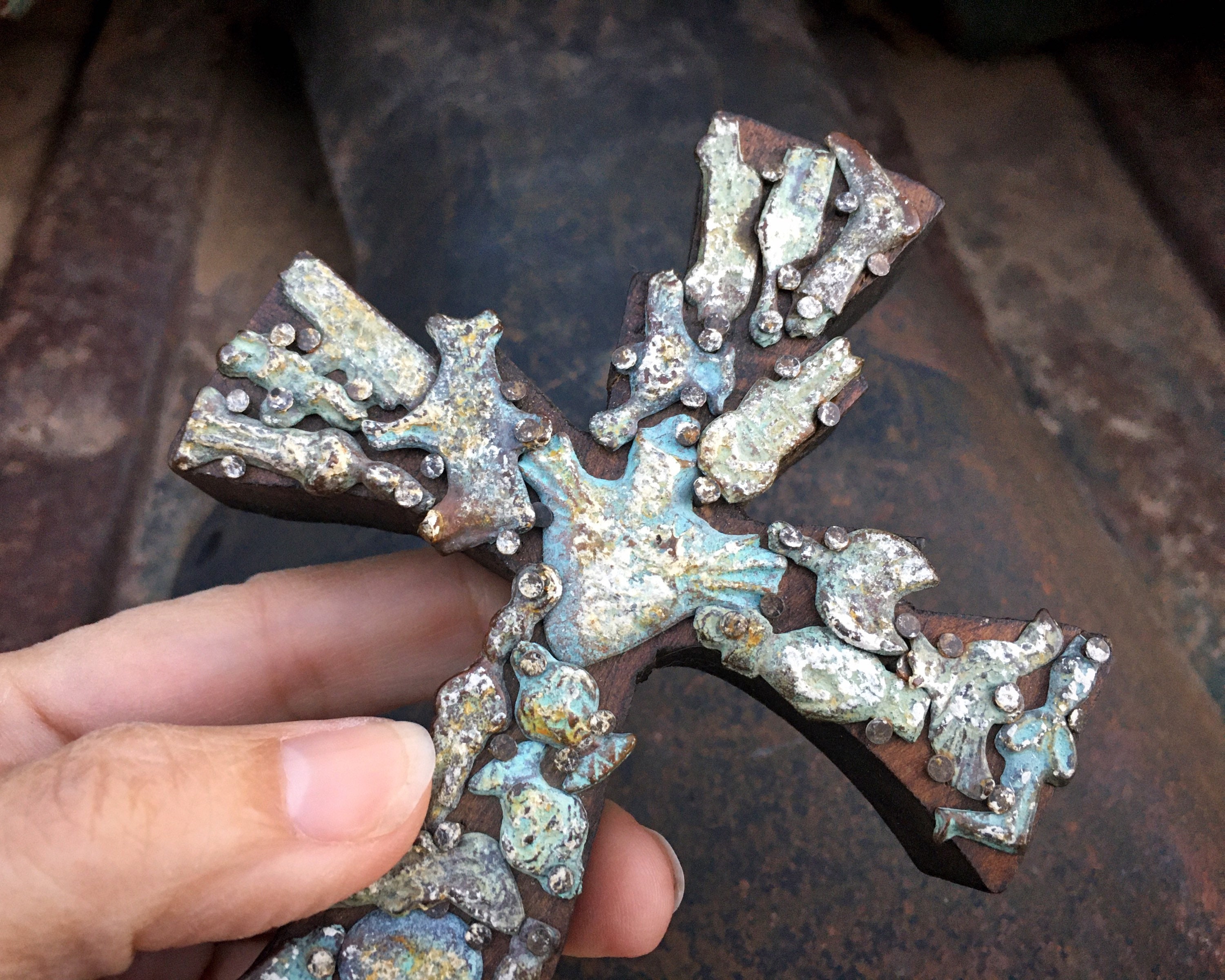 Small Mexican Milagro Cross on Stand with Miracle Art Religious Medals ...