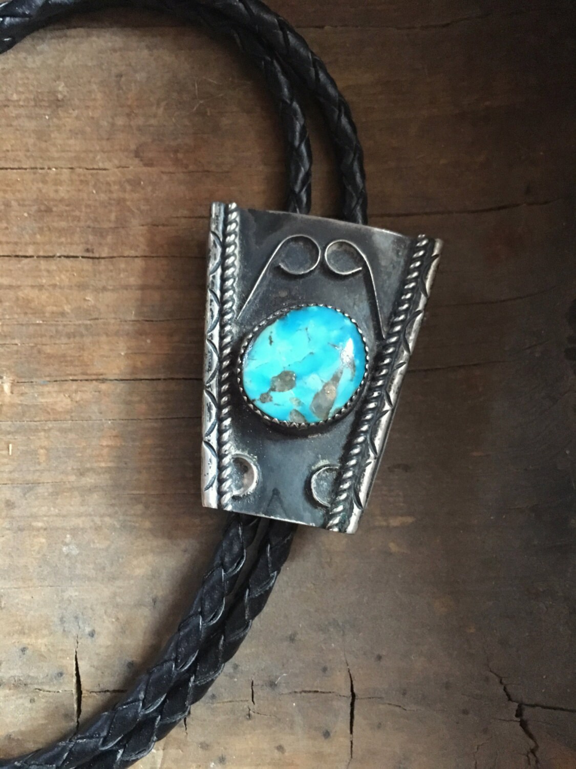 Vintage turquoise silver bolo tie, unisex Western tie, Old Pawn ...