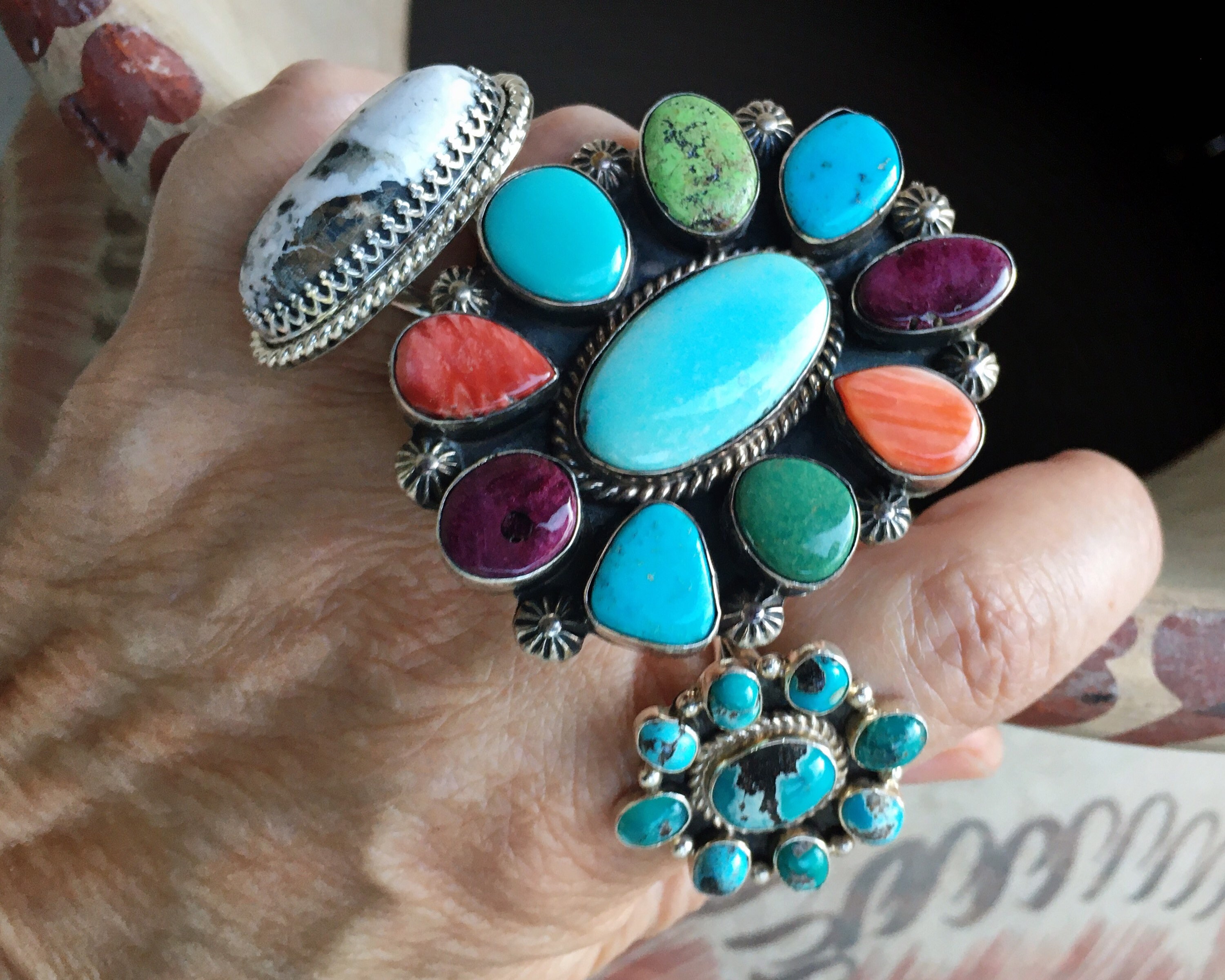 Navajo Made Turquoise Cluster Ring for Women Size 9, Native American ...