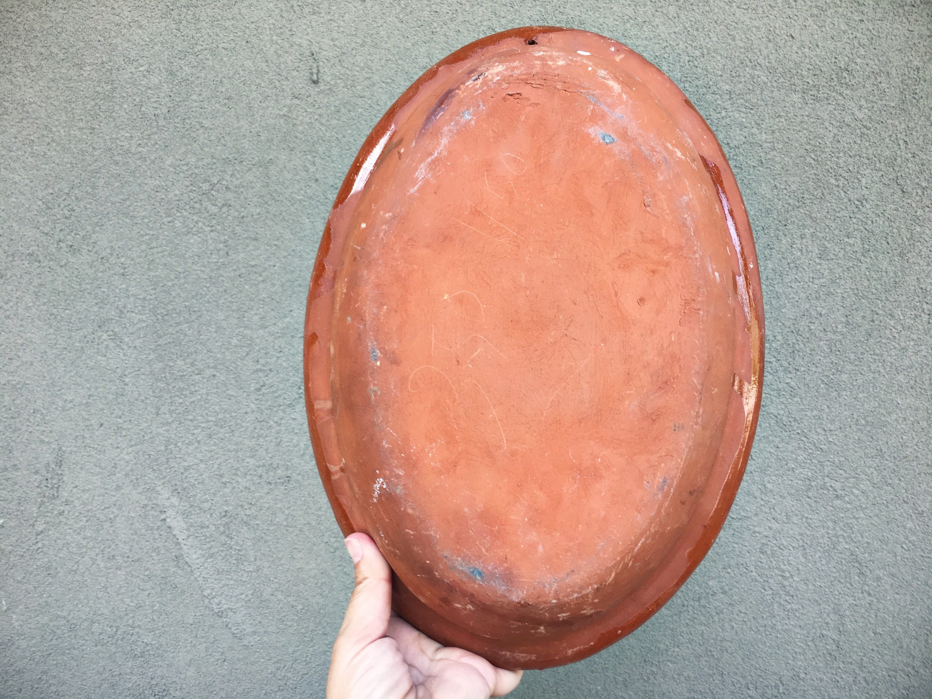 Mexican Pottery Oval Dish Blue Flower Decor Capula Michoacan Redware ...