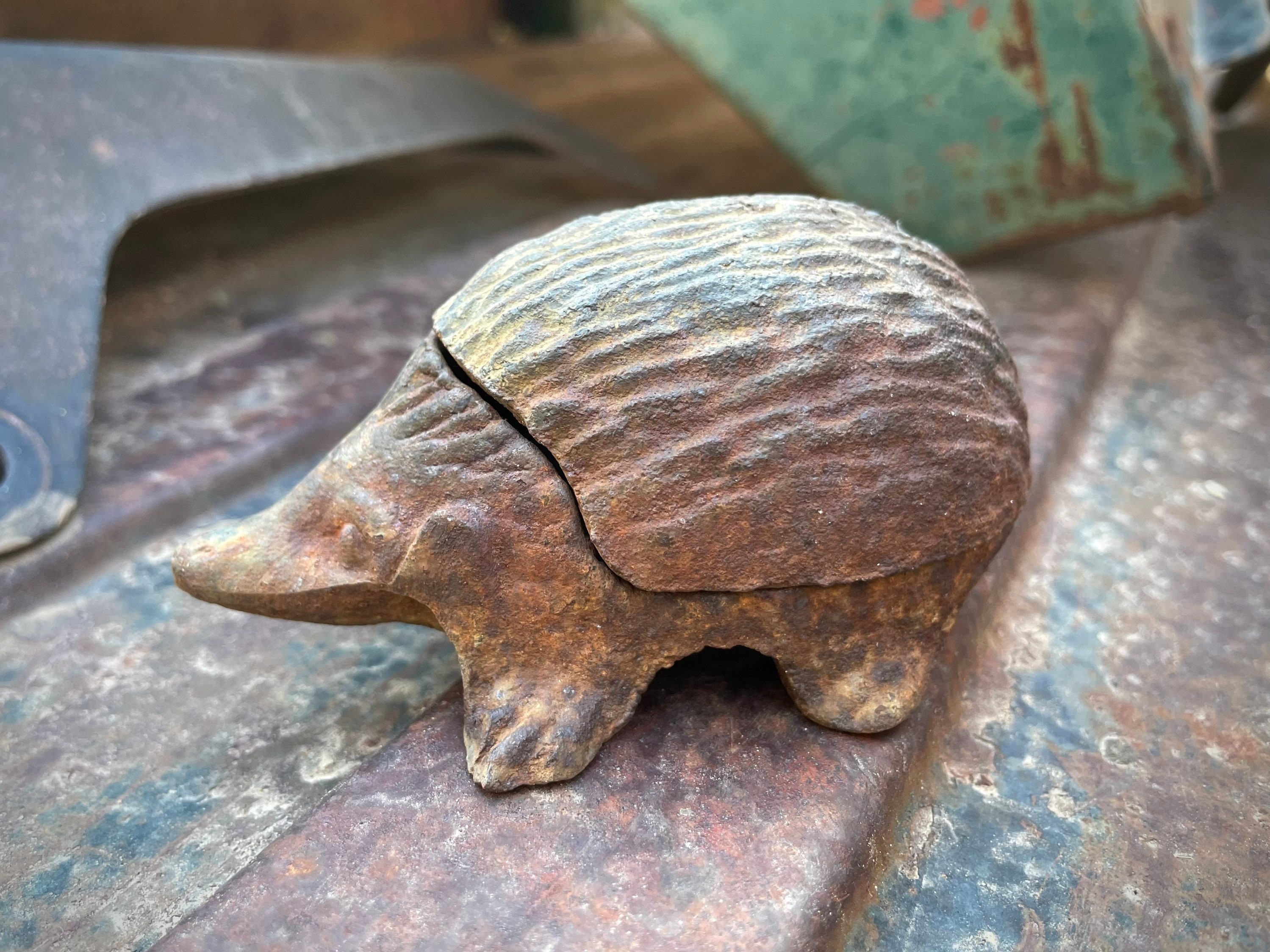 Rusty Cast Iron Hedgehog Figurine with Removable Lid, Exotic Animal ...