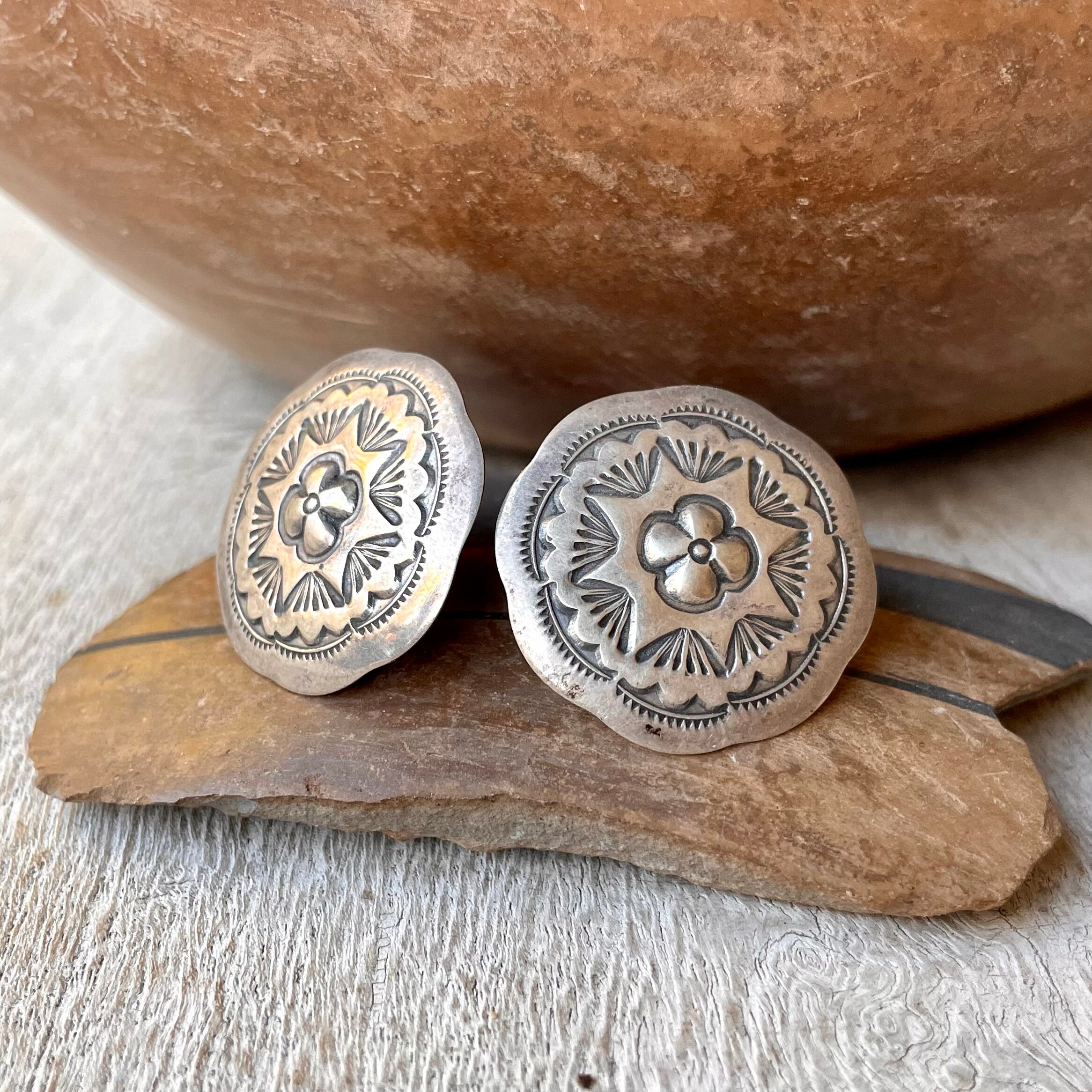 Vintage Stamped Sterling Silver Concho Post Earrings Approx 1 Dia ...