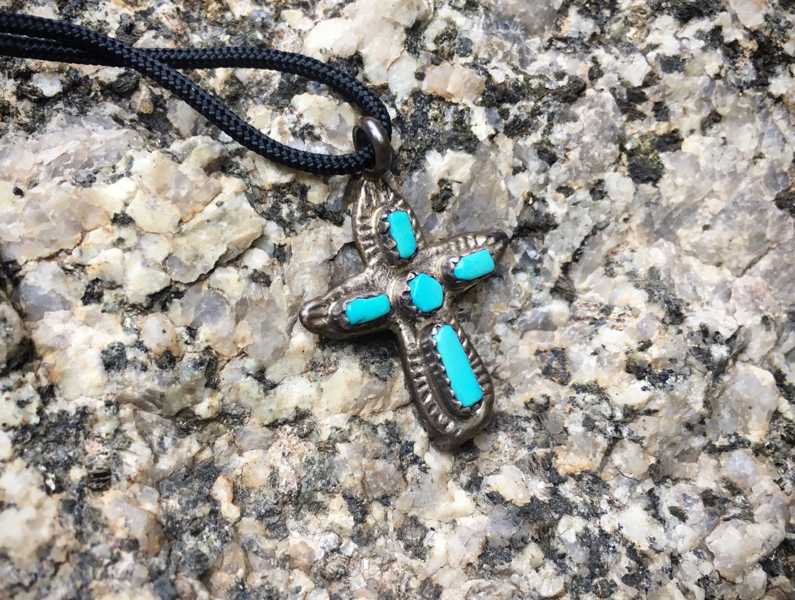 Zuni Cecilia Iule Turquoise Sterling Silver Cross Pendant Necklace ...