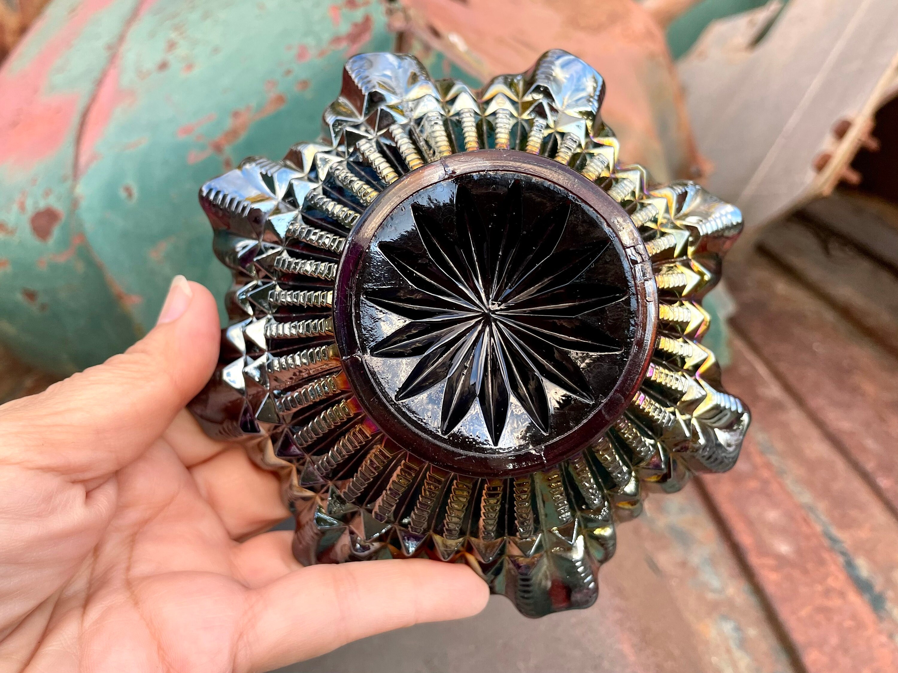 Antique Imperial Carnival Glass Scroll Embossed Small Bowl 5.5 Compote ...