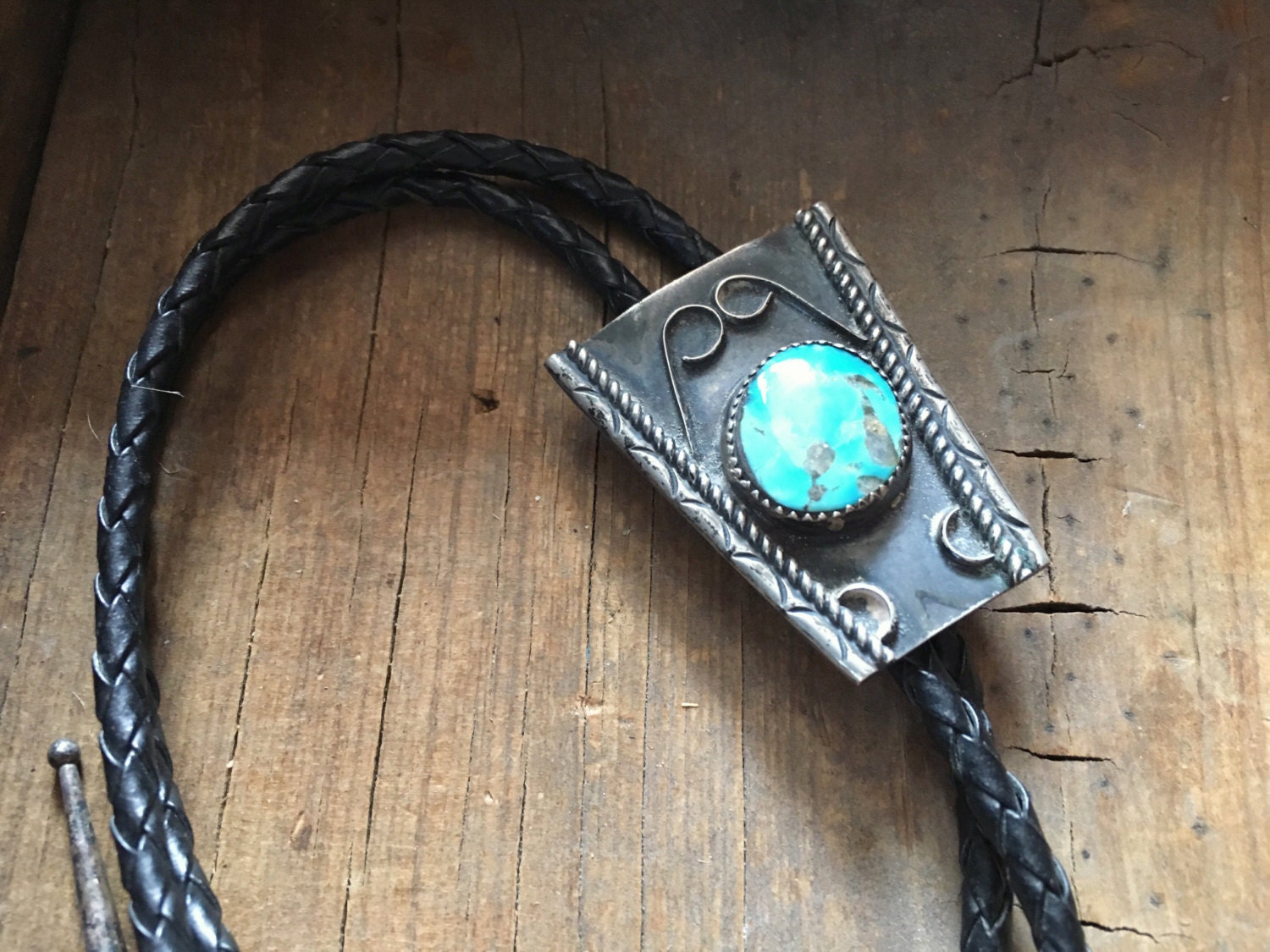 Vintage turquoise silver bolo tie, unisex Western tie, Old Pawn ...