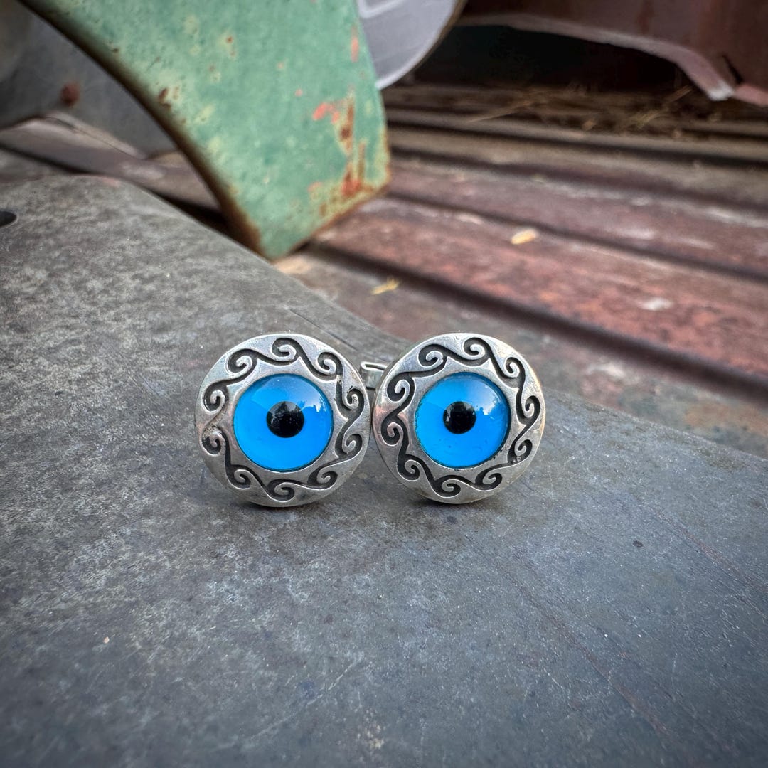 Vintage Sterling Silver Glass Eyeball Cuff Links, Nazar Eye Believed to ...