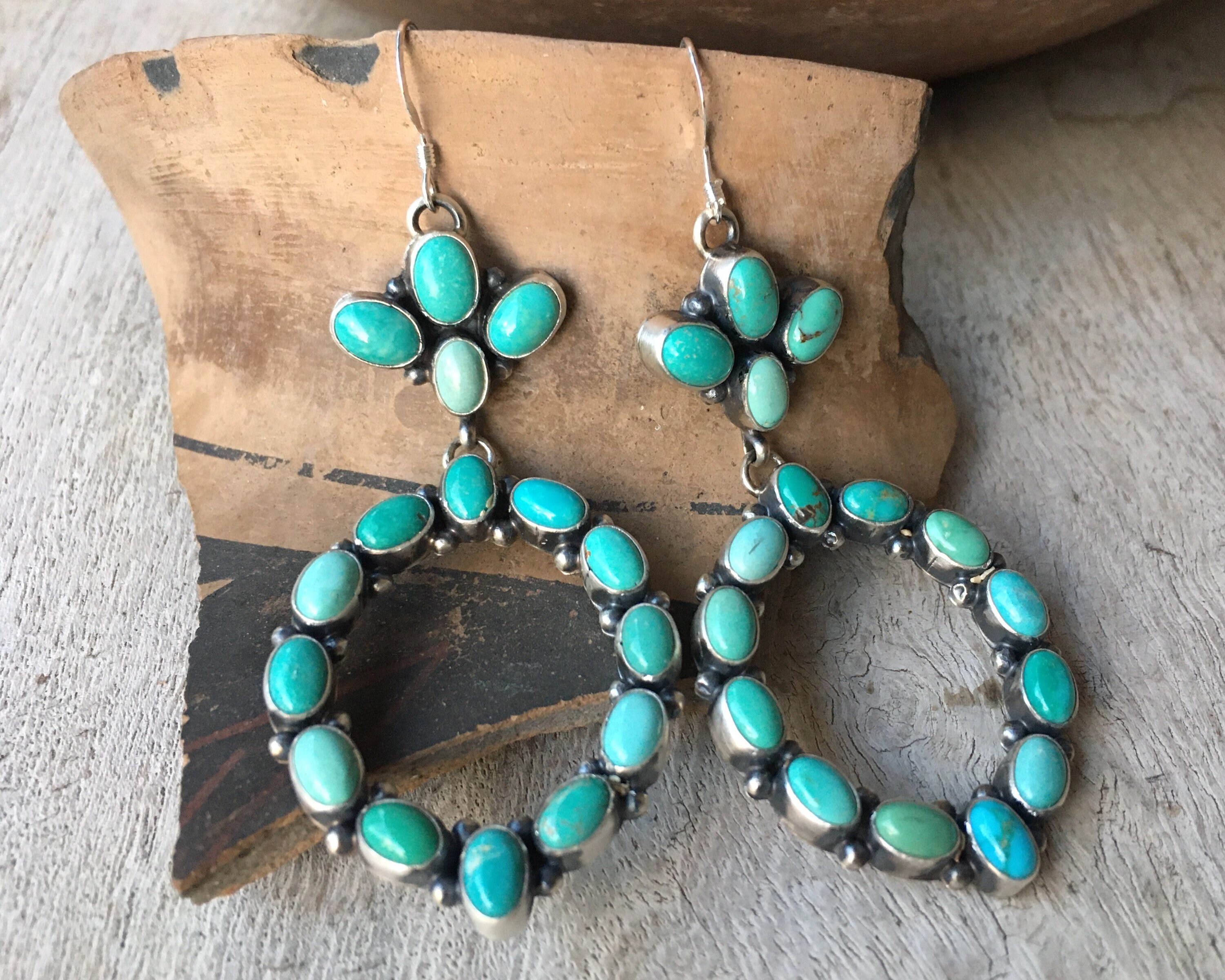 Turquoise Cluster Hoop Earrings for Women, Navajo Native American ...