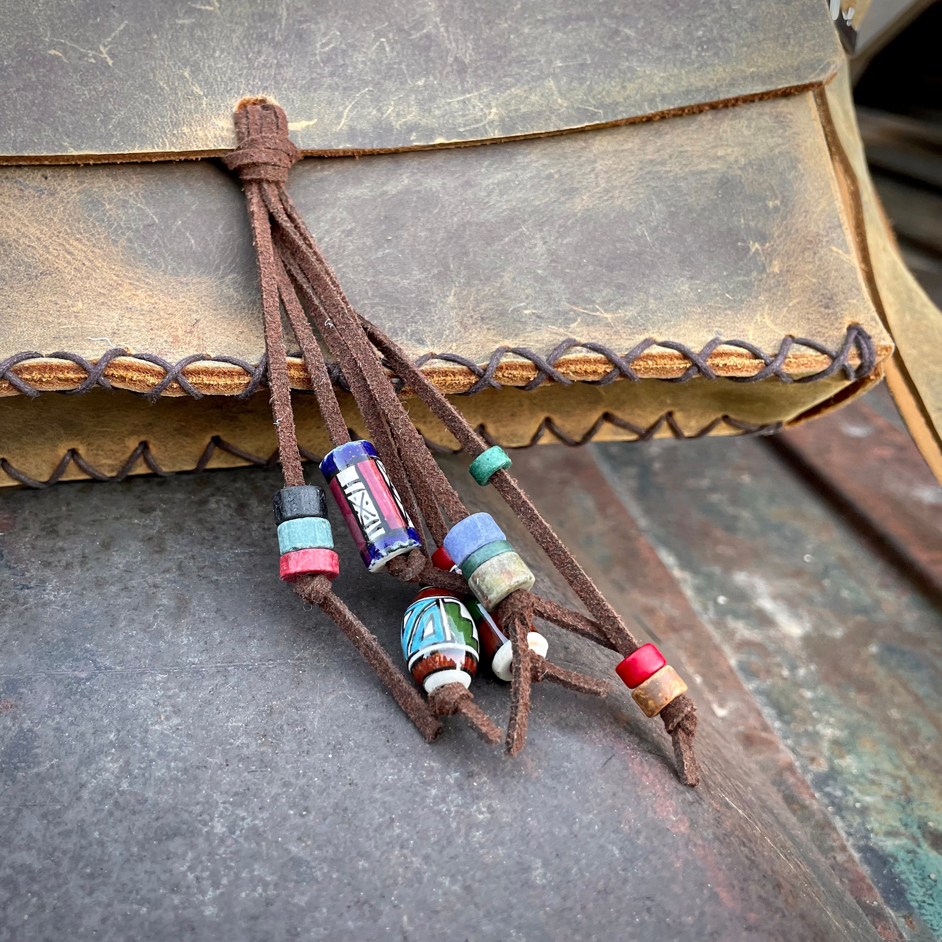 Sturdy Brown Leather Purse w/ Turquoise Stone Accent, Fold-Over Closure ...