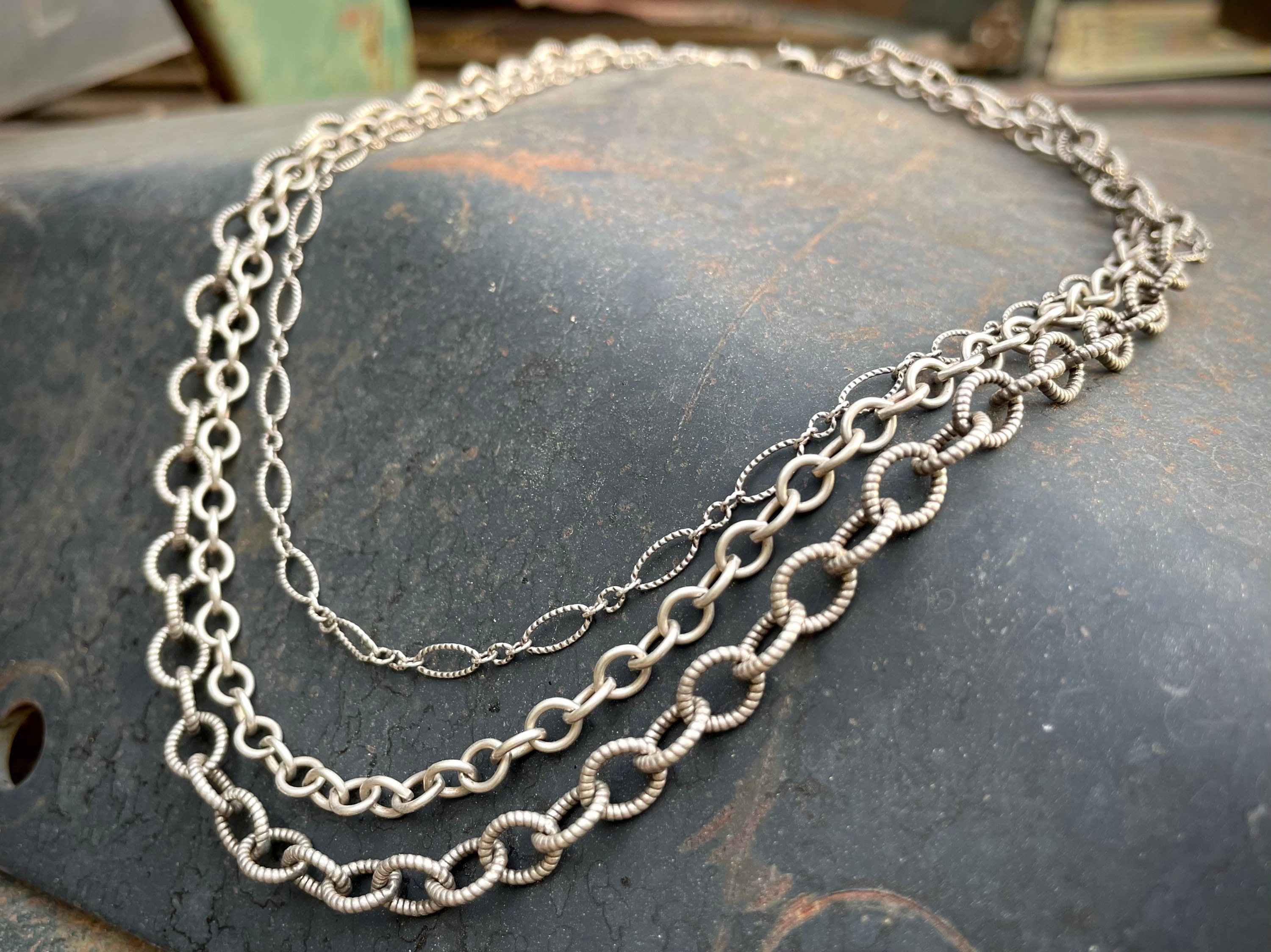 Vintage 925 Sterling Silver Three Strand Layered Chain Necklace 17 by ...