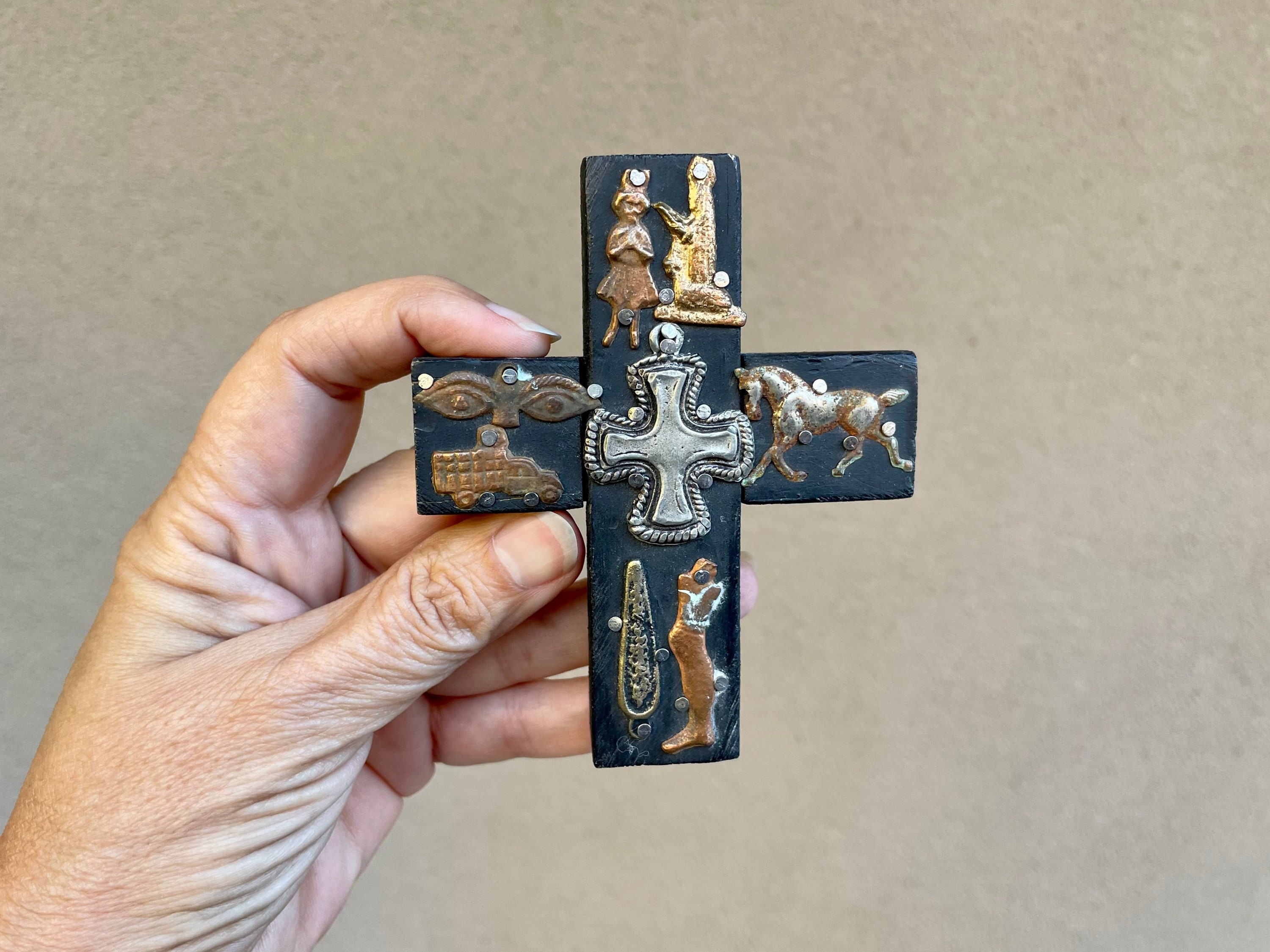 Small Vintage Wood Cross with Milagro Charms from Mexico, Religious ...