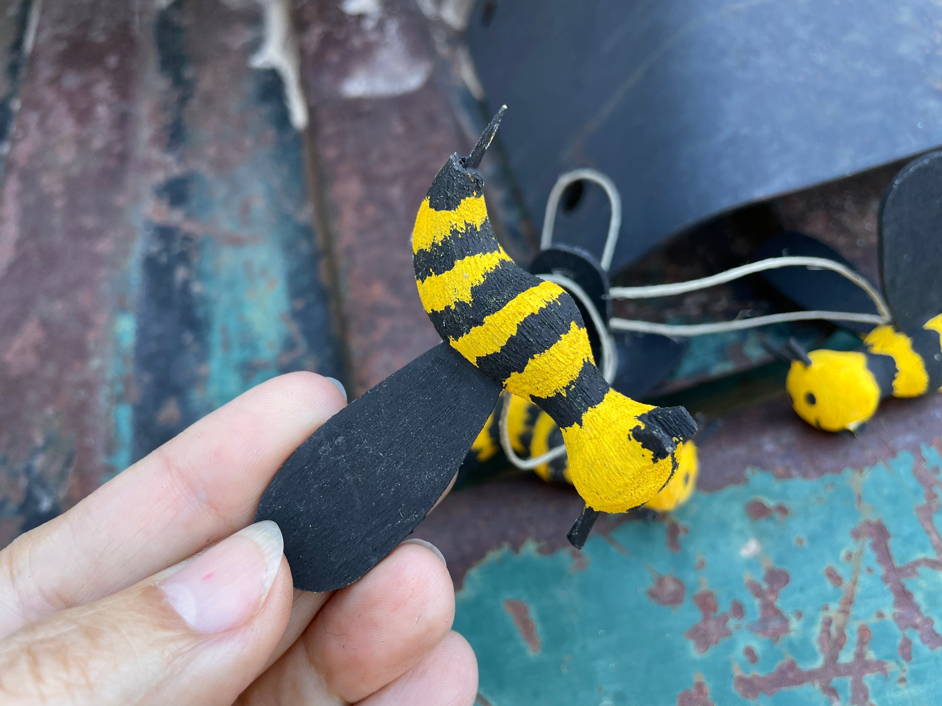 Three Navajo Bee Ornaments Painted Wood, Folk Art Insect Theme, Native ...