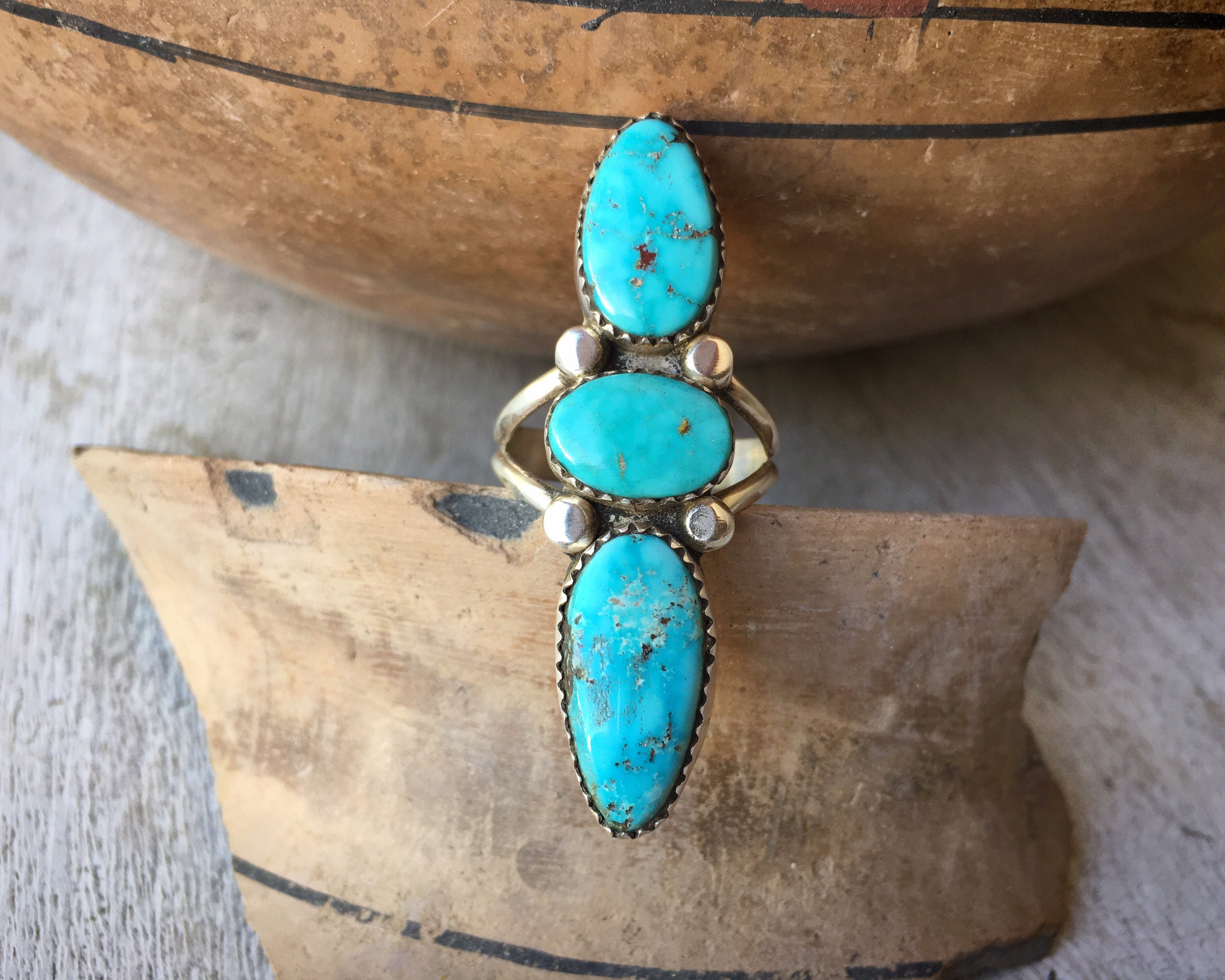 1-7/8 Long Turquoise Ring for Women Size 9, Southwestern Native America ...