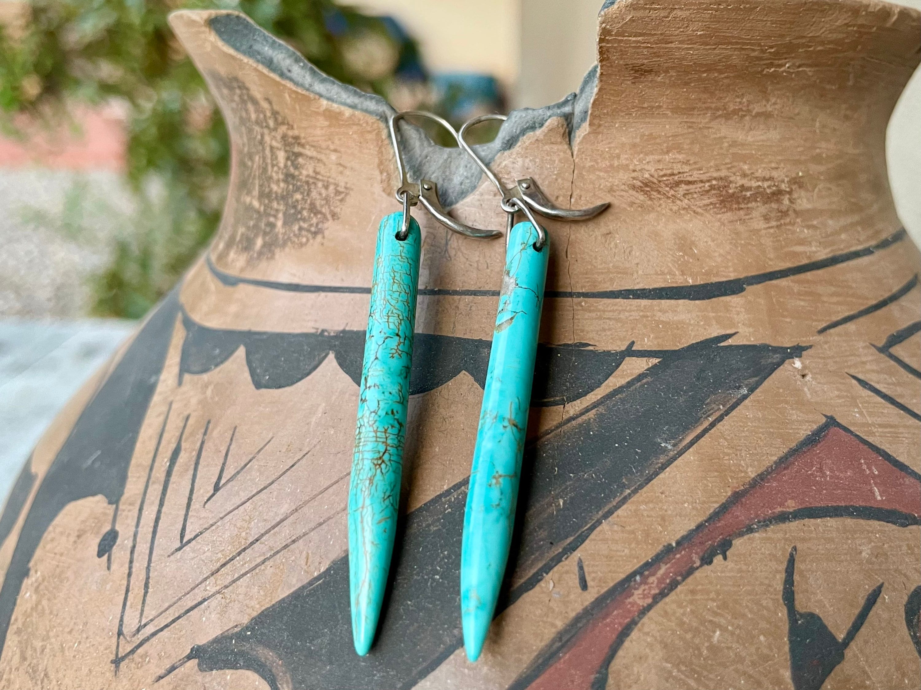 Turquoise Spike Earrings 2-1/2 with Sterling Silver Lever Back Ear ...