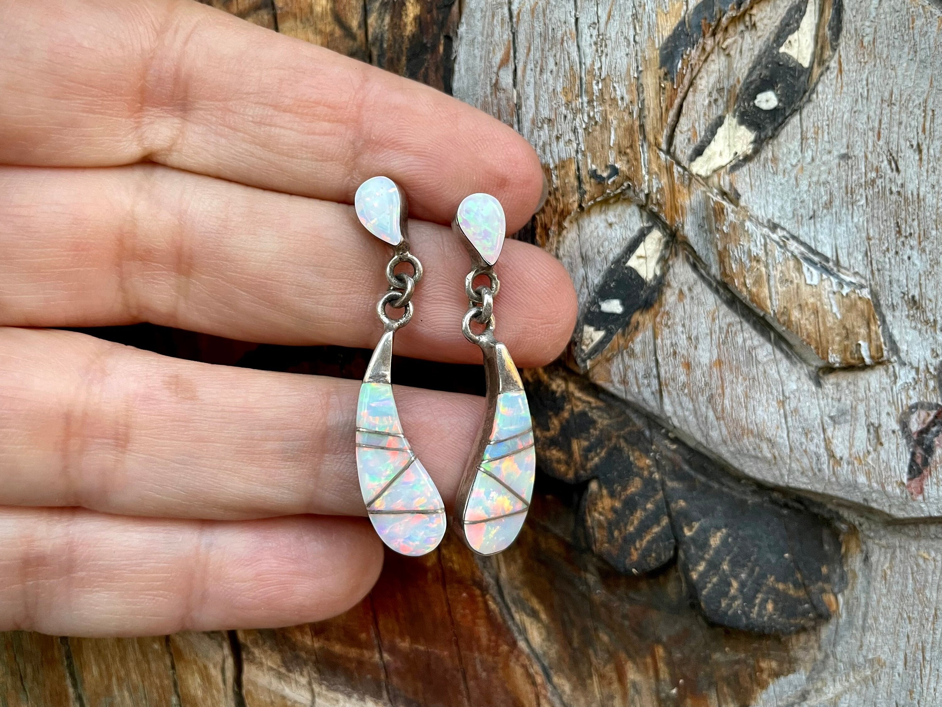 Vintage Channel Inlay Opal Sterling Silver Earrings, Smallish Size ...
