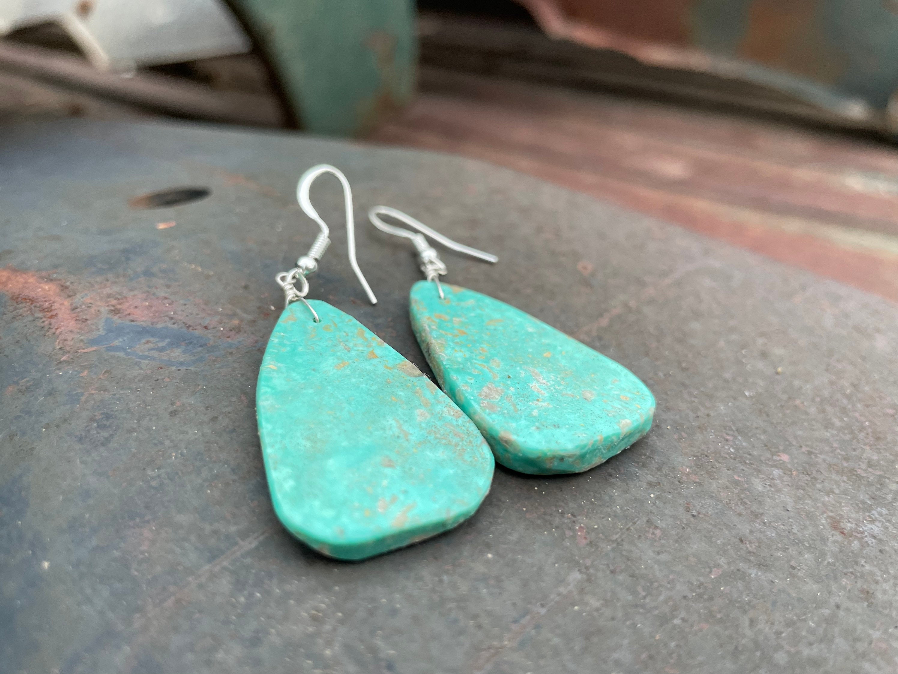 Vintage Simple Turquoise Slab Earrings, Southwest Santo Domingo Pueblo ...